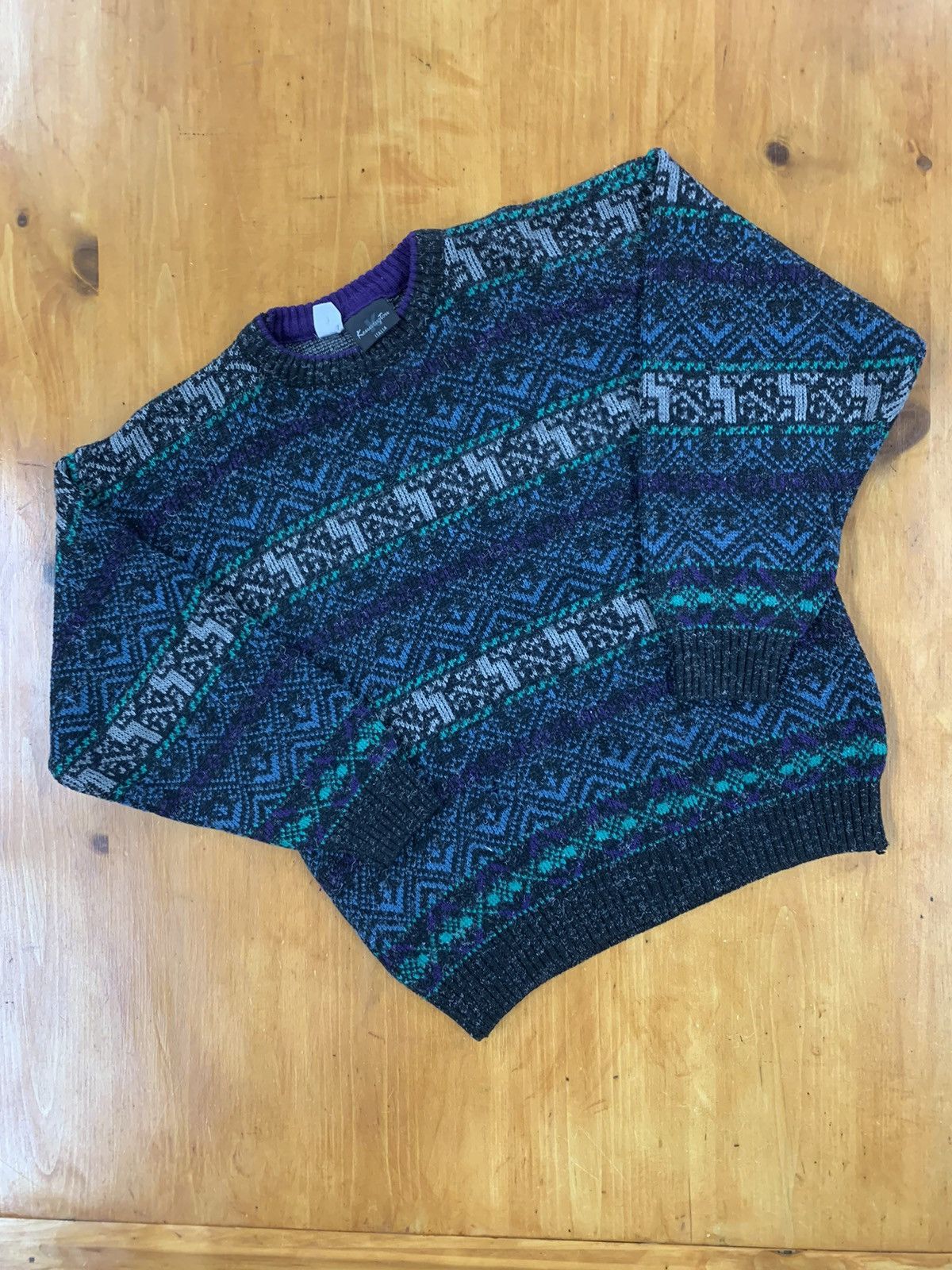 Coloured Cable Knit Sweater × Vintage Vintage Runic Band Knit Sweater ...
