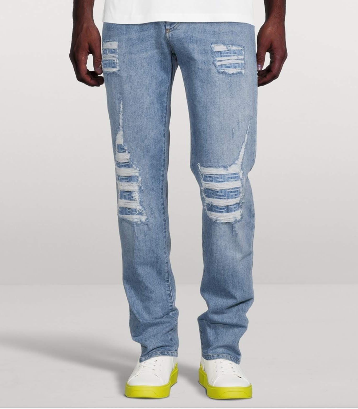 Balmain Slim Fit Ripped Jeans with Monogram Pattern | Grailed