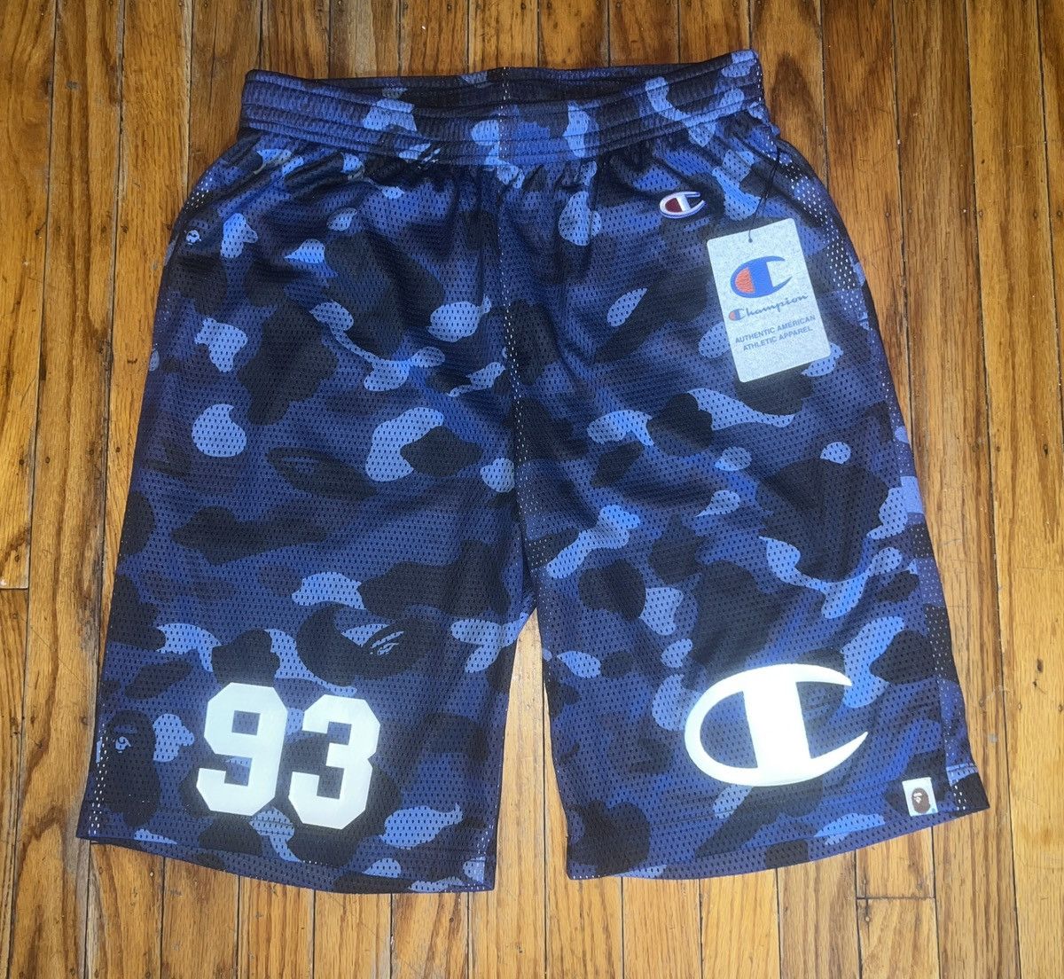 Bape × Champion Bape x Champion Color Camo Mesh Shorts | Grailed