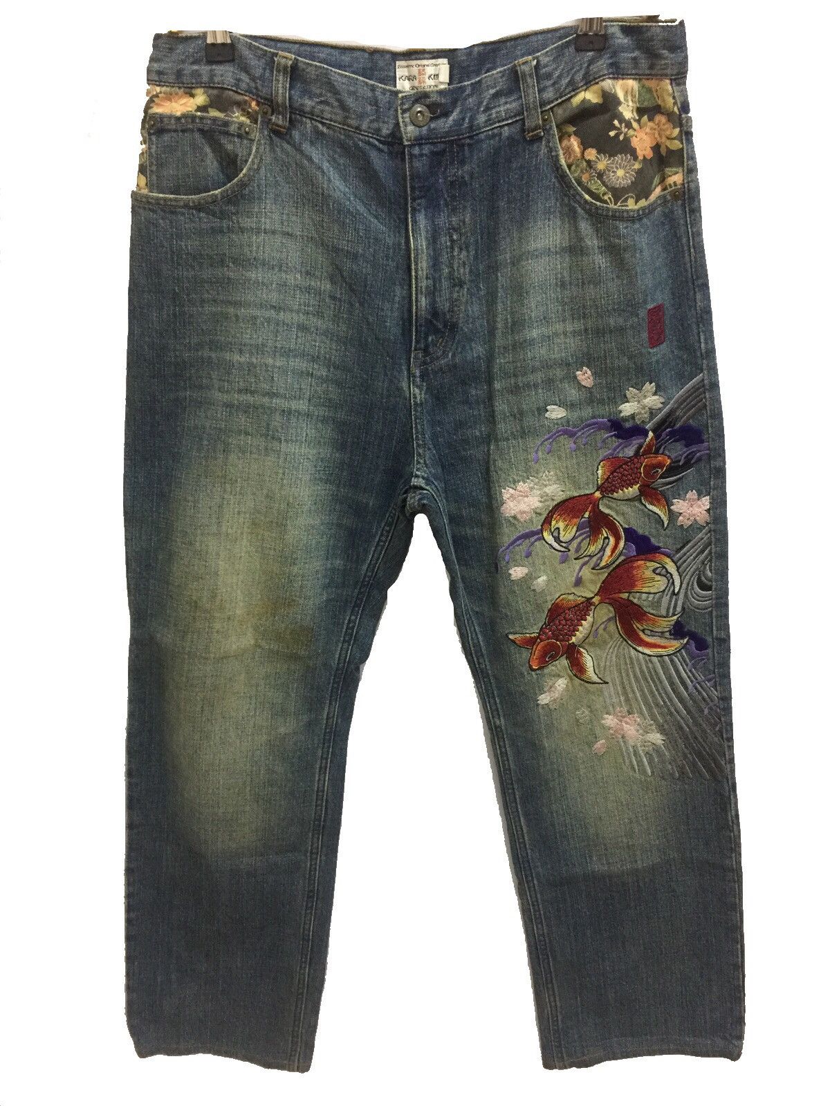 Japanese Brand Karakuri Generation Embroidered Koi Fish Jeans | Grailed