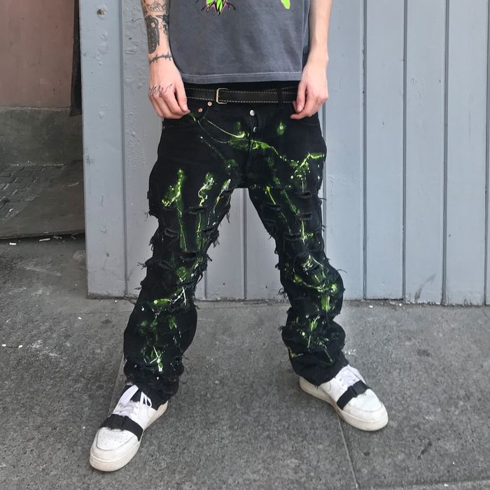 Handmade Moshpit Slime Green Ripped Jeans | Grailed