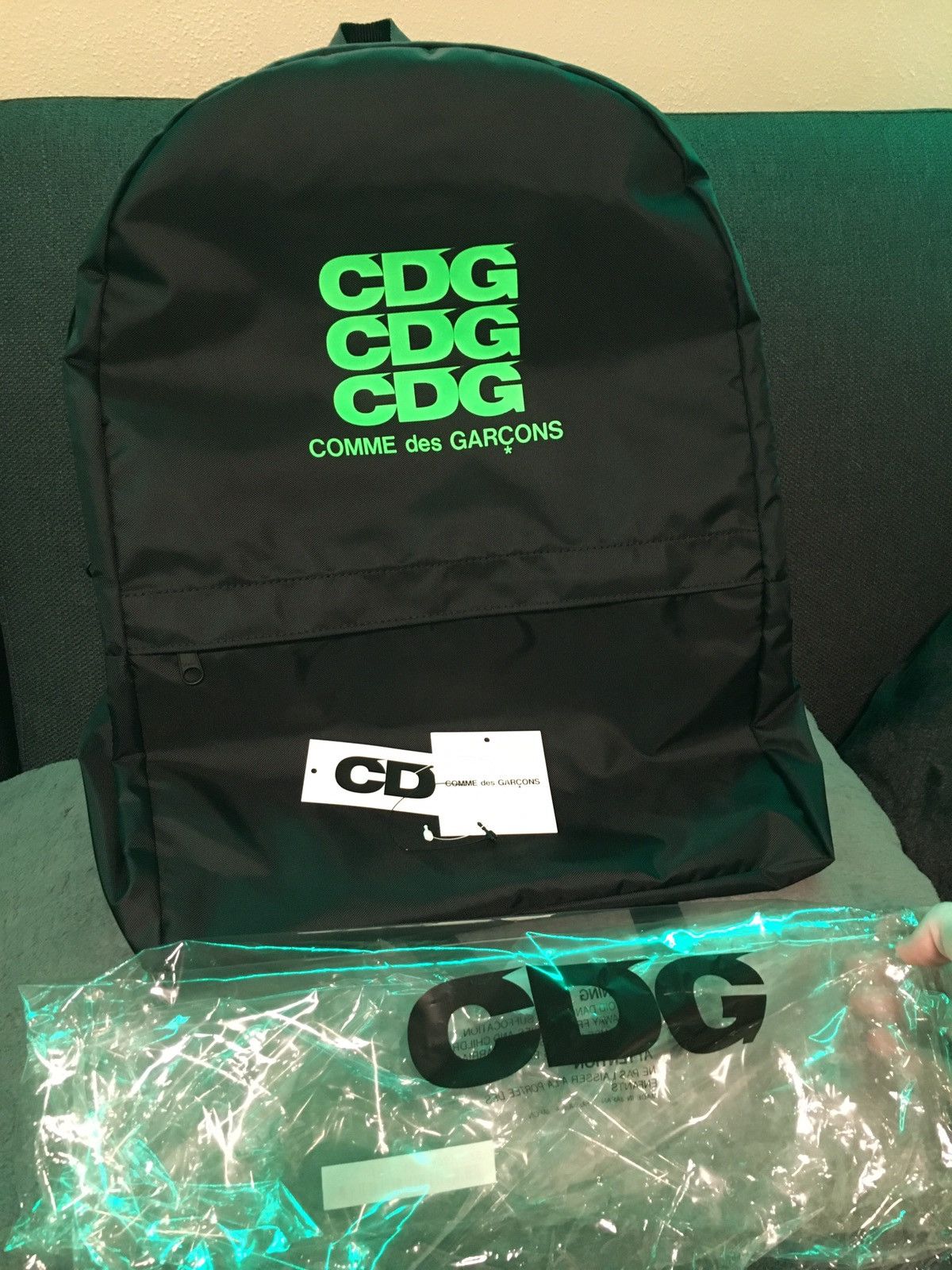Comme Des Garcons Play × Comme des Garcons Cdg backpack neon green ...