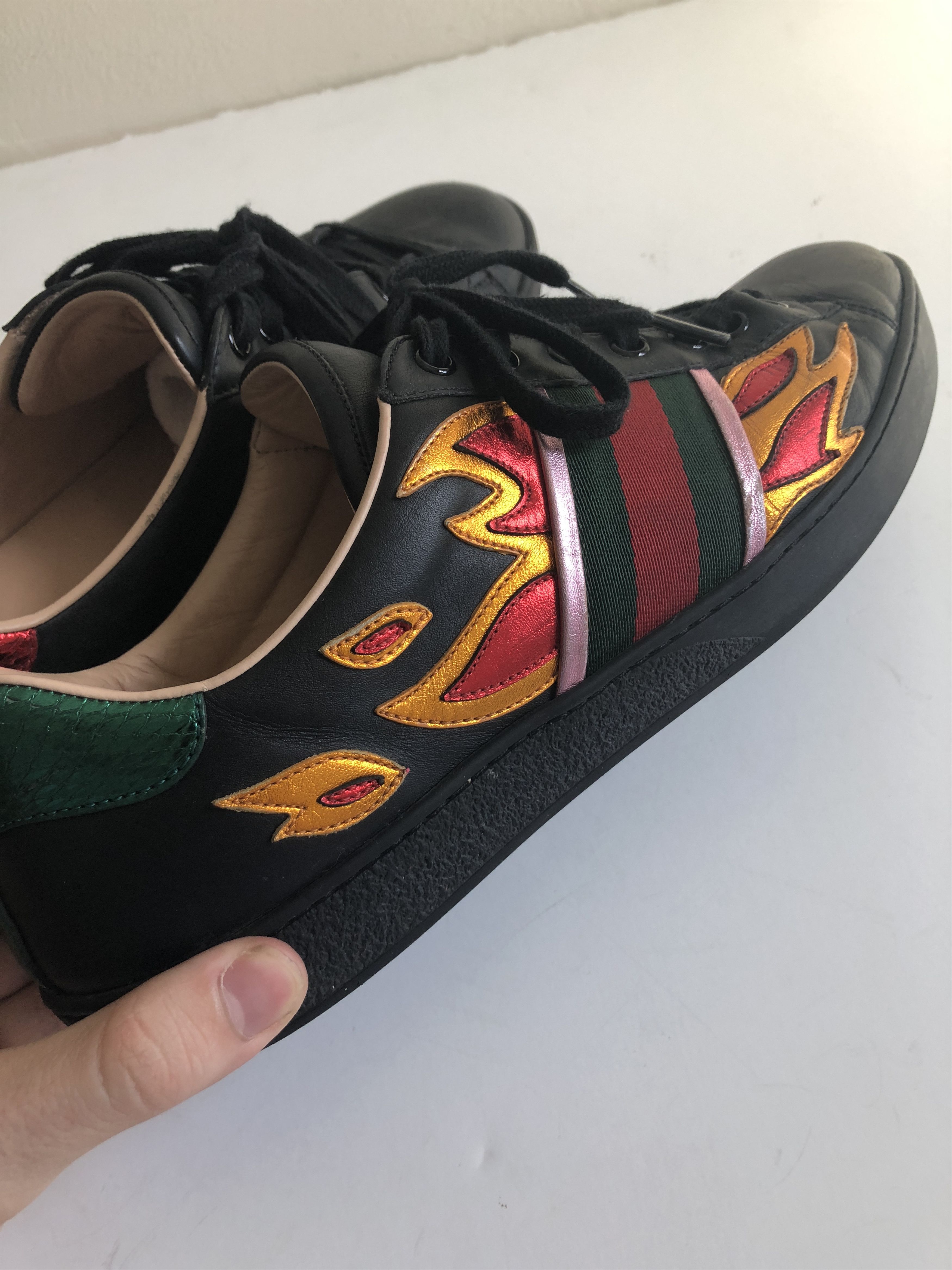 Gucci New Ace Flame (Black) | Grailed