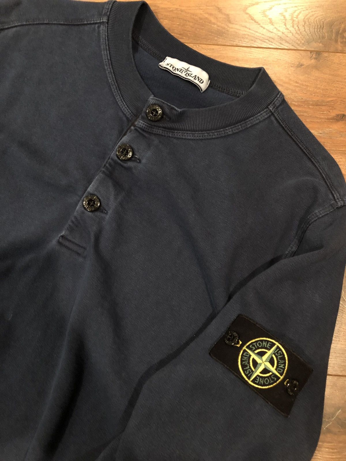 Stone Island Stone island button sweatshirt washed navy | Grailed