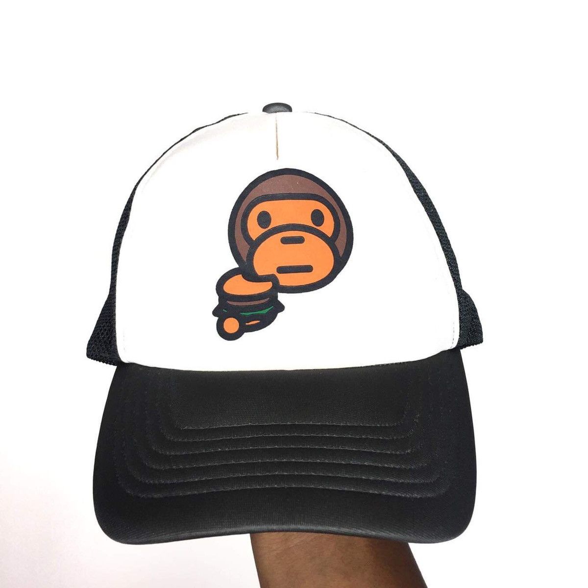 Bape Baby Milo Head Burger Logo Trucker Cap | Grailed