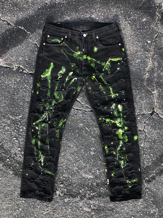 Custom Slime Green Splash Ripped Jeans by Semon Pavlov | Grailed