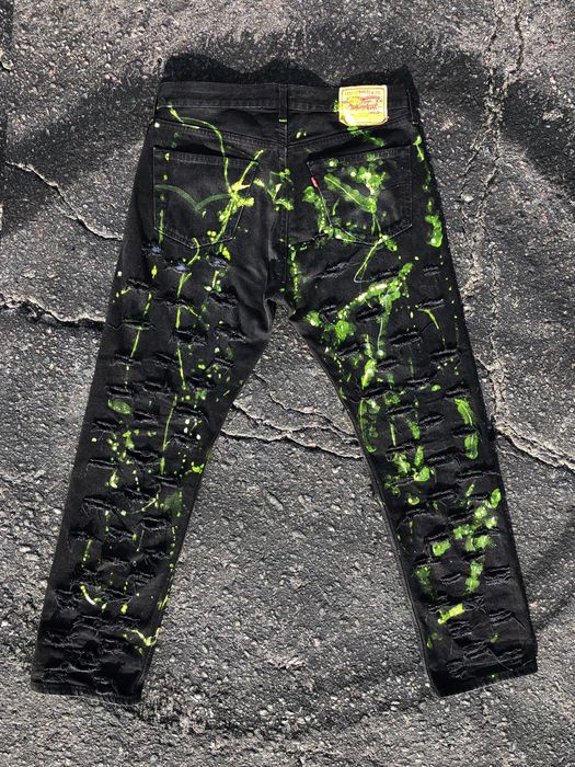 Custom Slime Green Splash Ripped Jeans by Semon Pavlov | Grailed