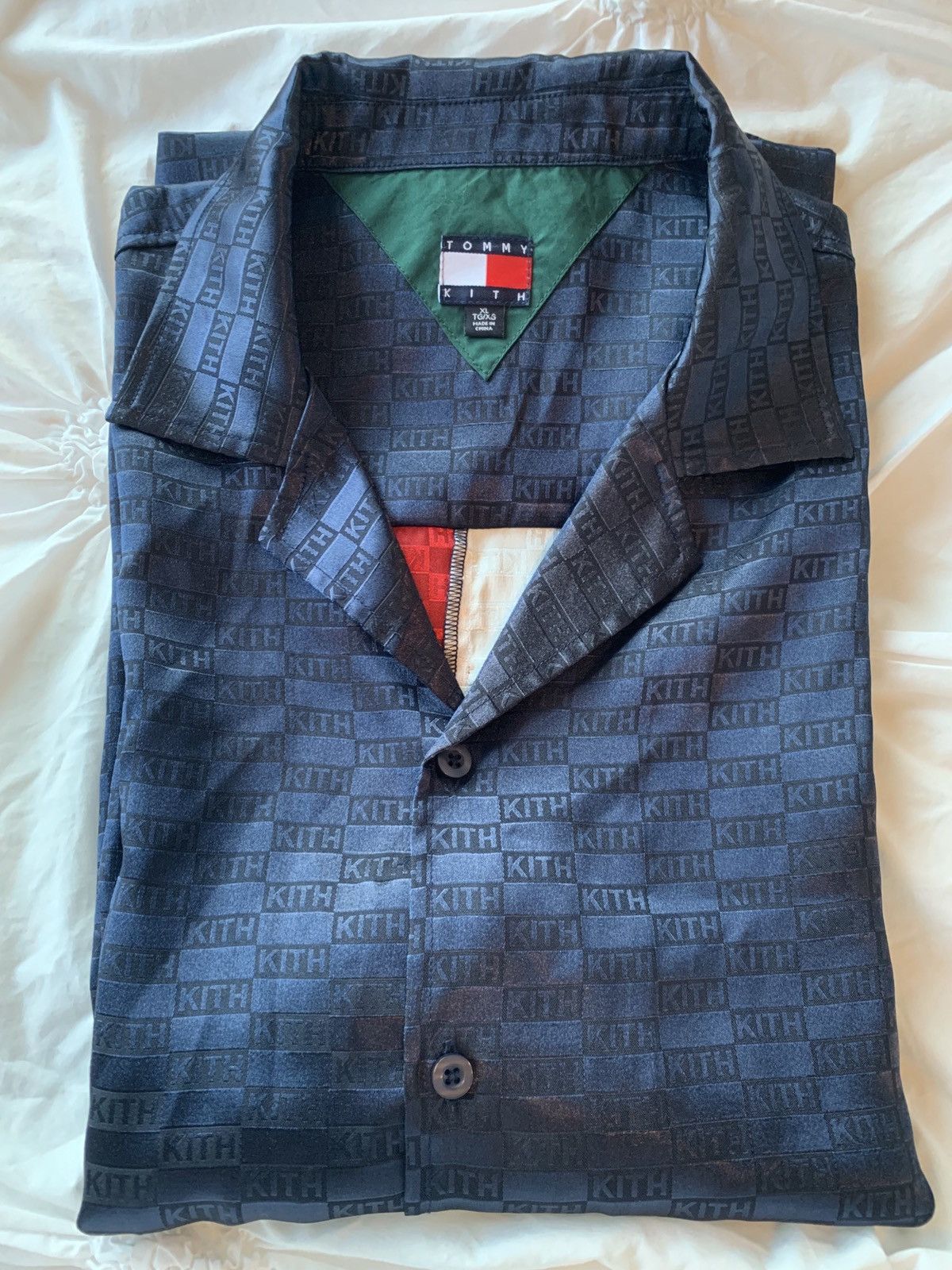 Kith Tommy Hilfiger Kith x Tommy Hilfiger Satin Camp Shirt Navy XL Grailed
