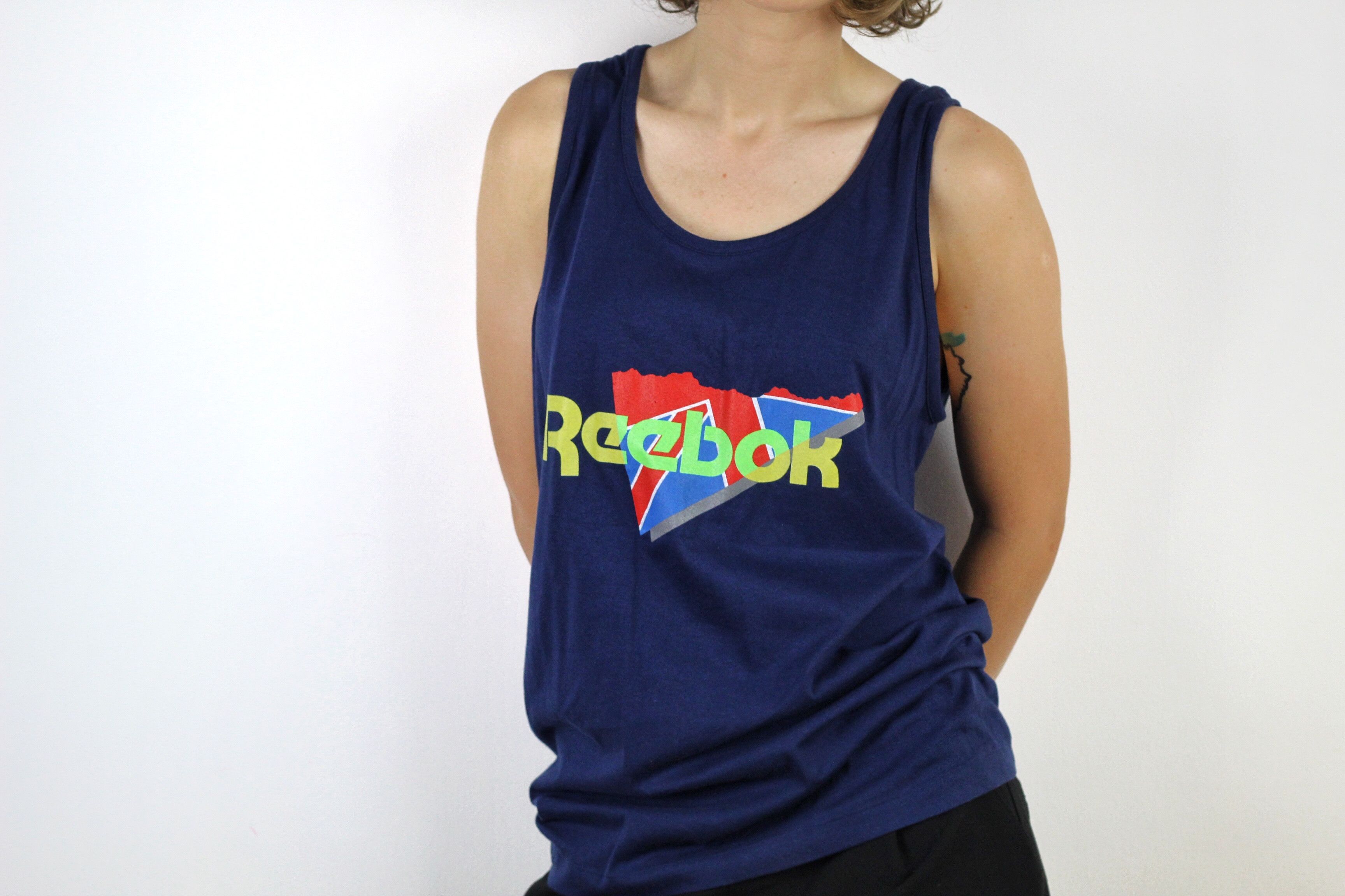 Reebok × Vintage running tank top fitness sports cotton 90s retro gym ...