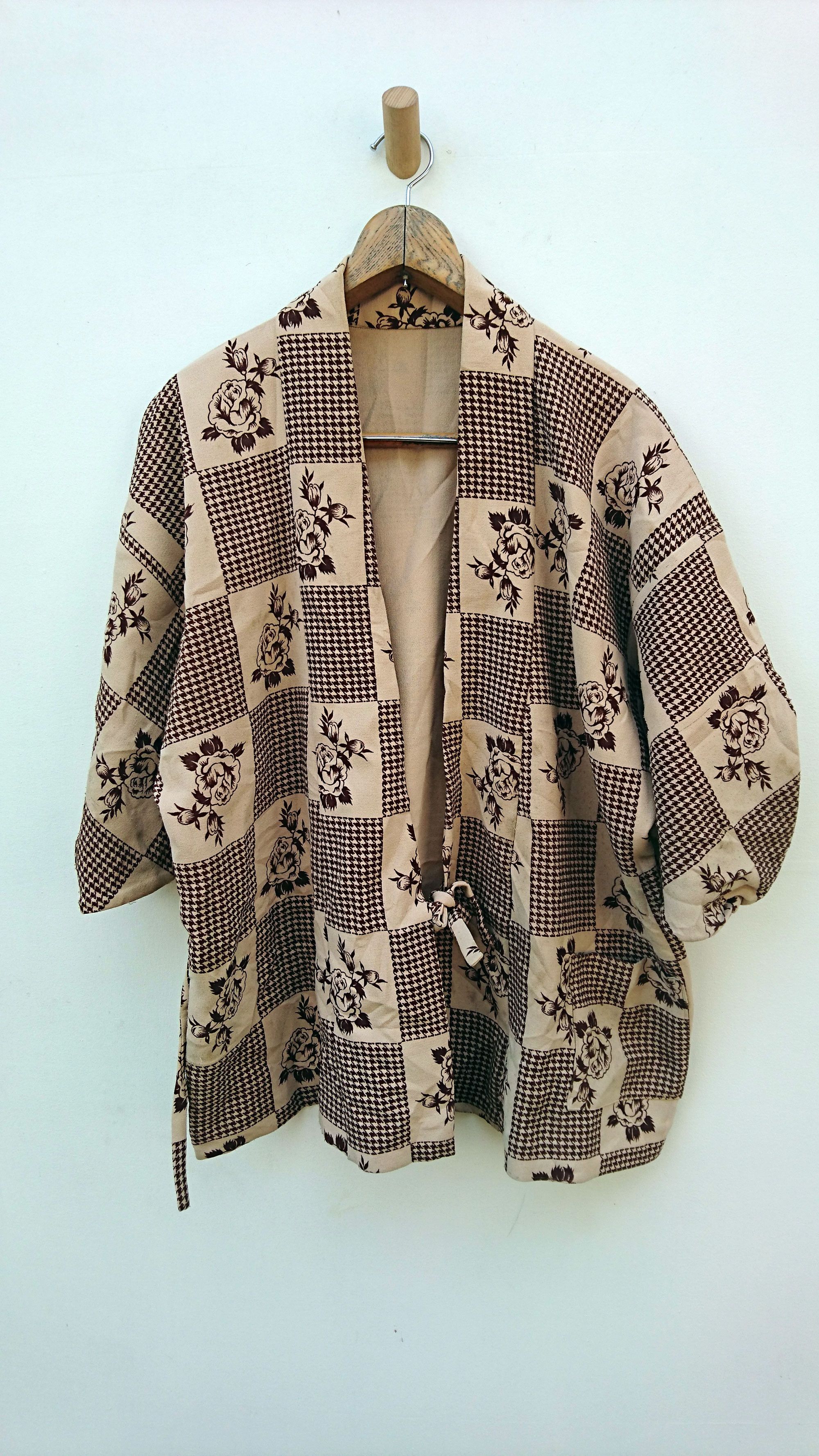 Handmade × Japanese Brand × Kimono Japan Dragon Flowers Checked Kimono ...