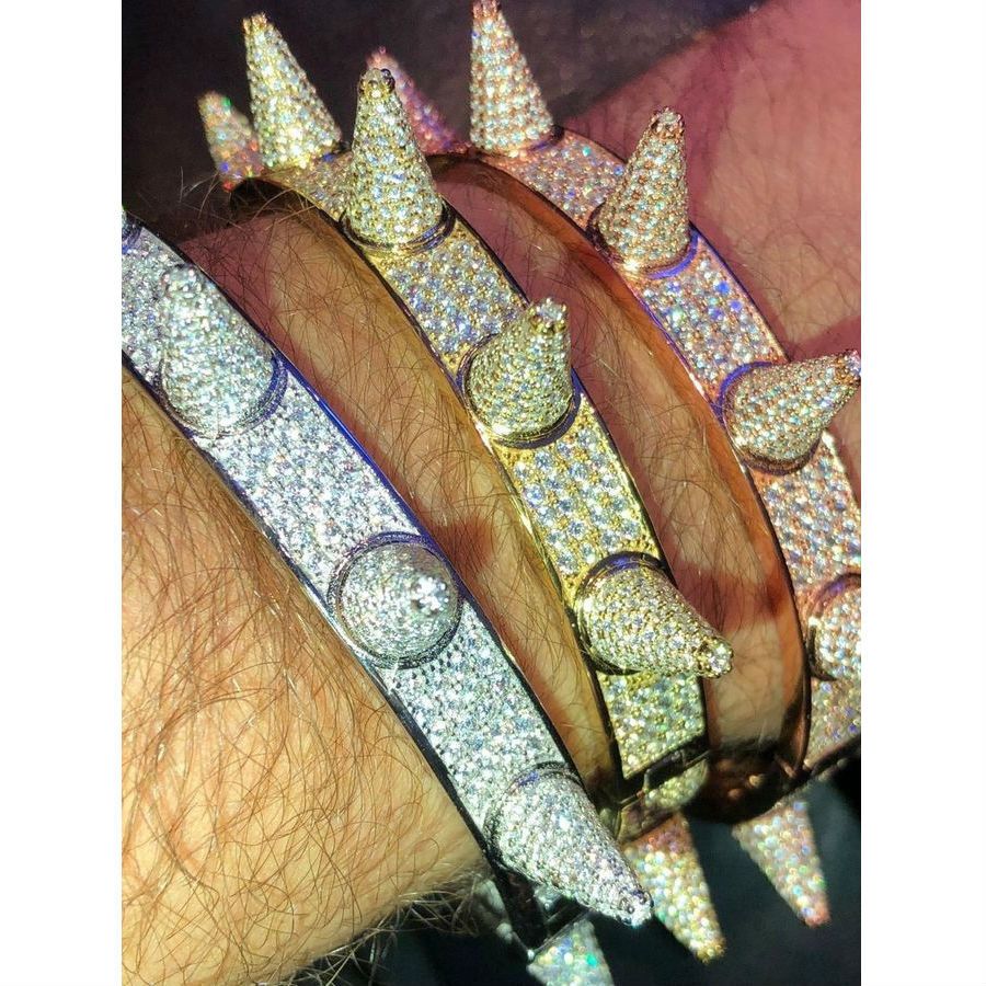 HarlemBling Harlembling Solid 925 Silver Rapper Spike Bangle Bracelet ...