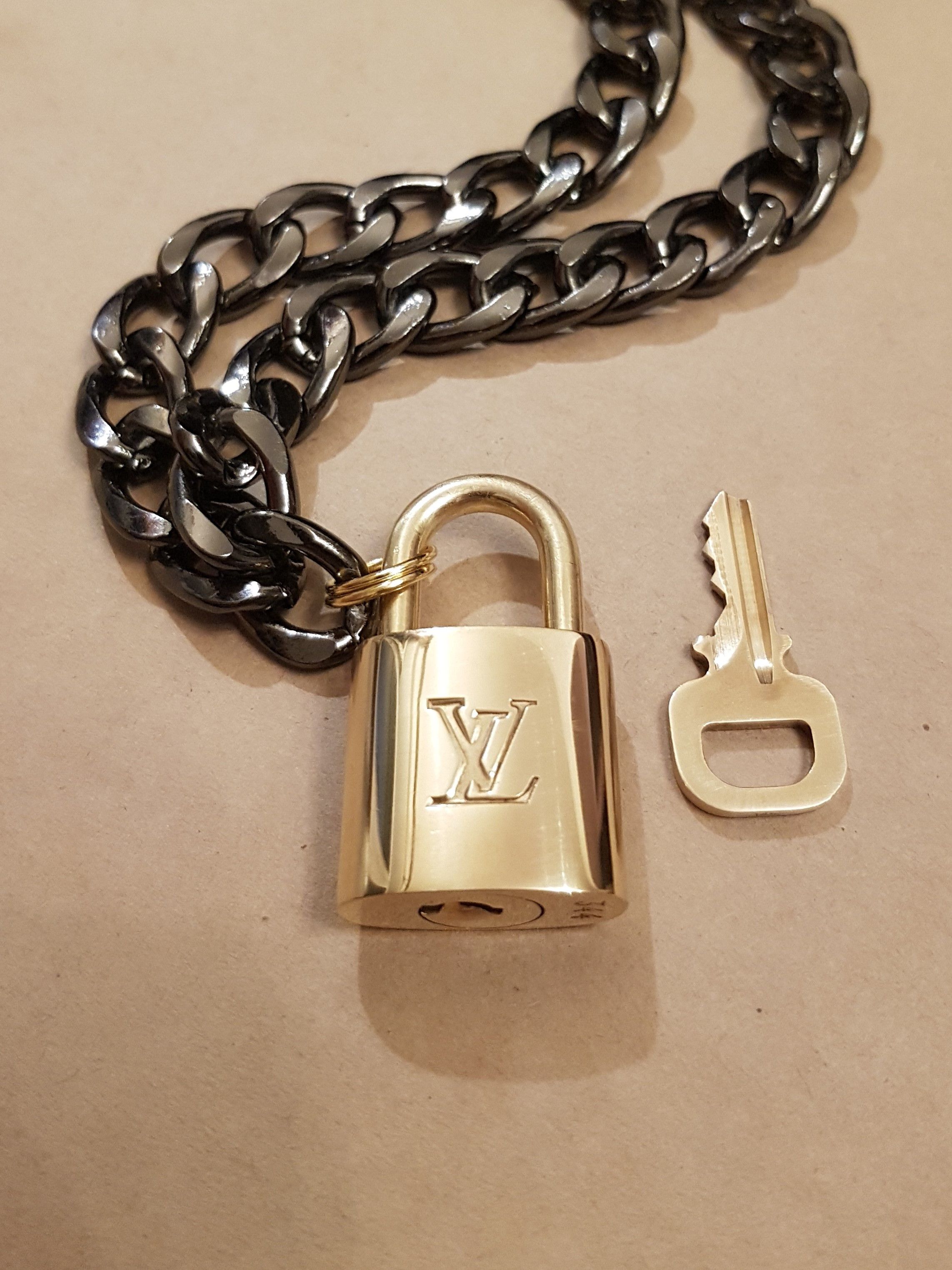 Jewelry × Louis Vuitton × Vintage LV Padlock Lock with 24" (60cm) chain ...