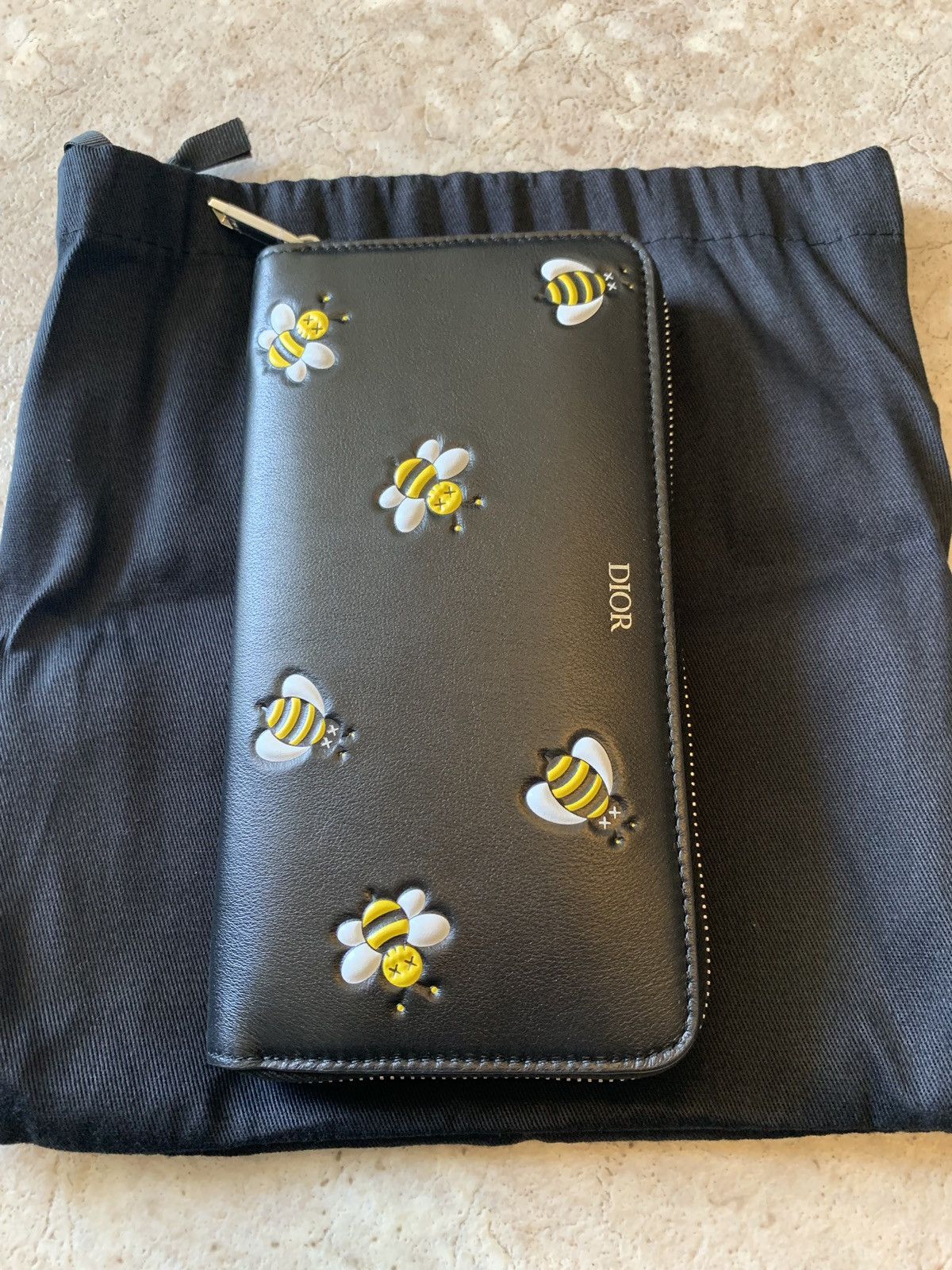 Dior × Kaws Dior x Kaws Yellow bee Zipped wallet | Grailed