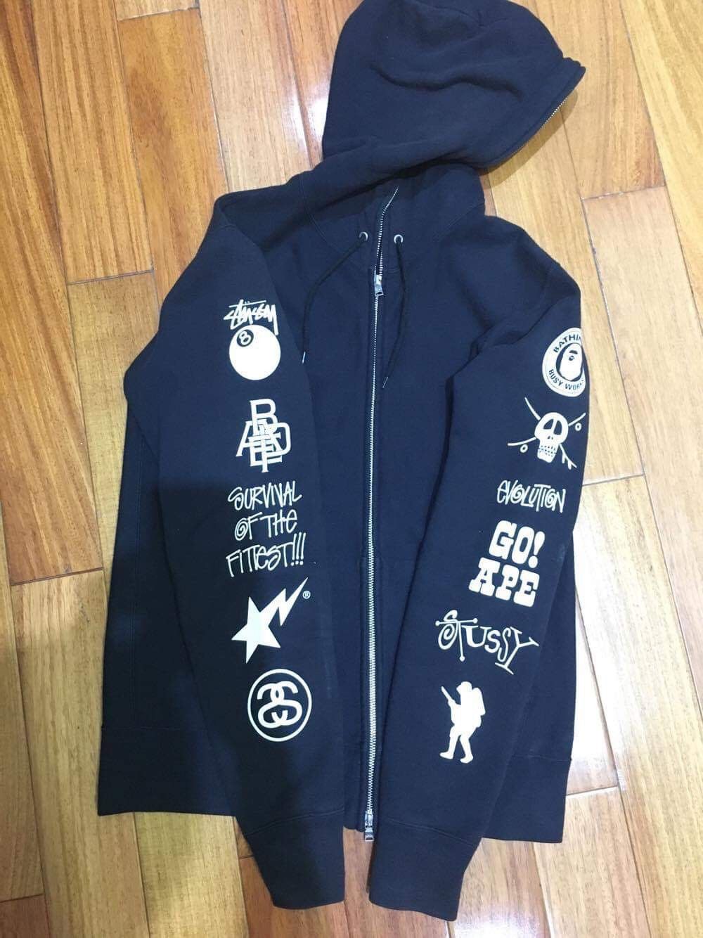 Bape Stussy Full Zip Hoodie | Grailed