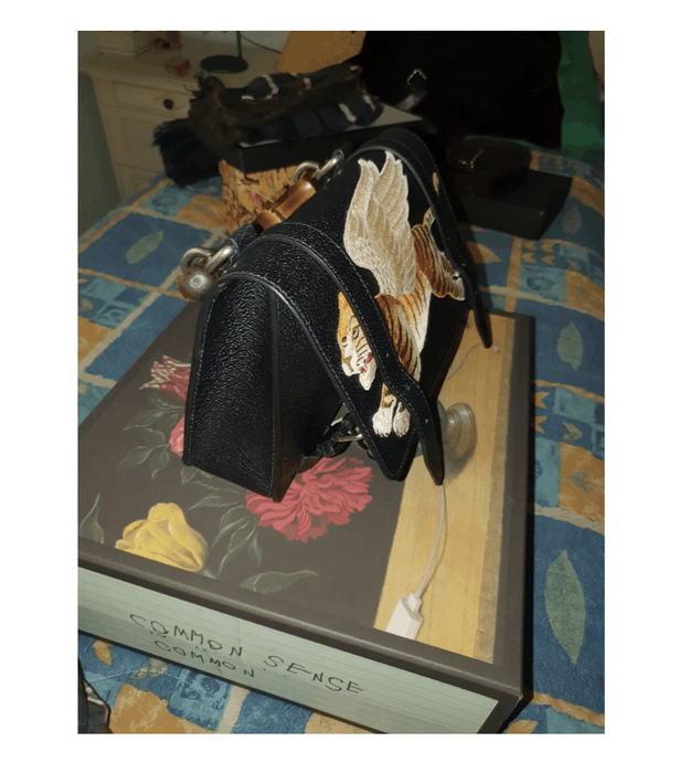 Gucci Bamboo Folder Tiger Embroidered Satchel Bag in Black | Grailed