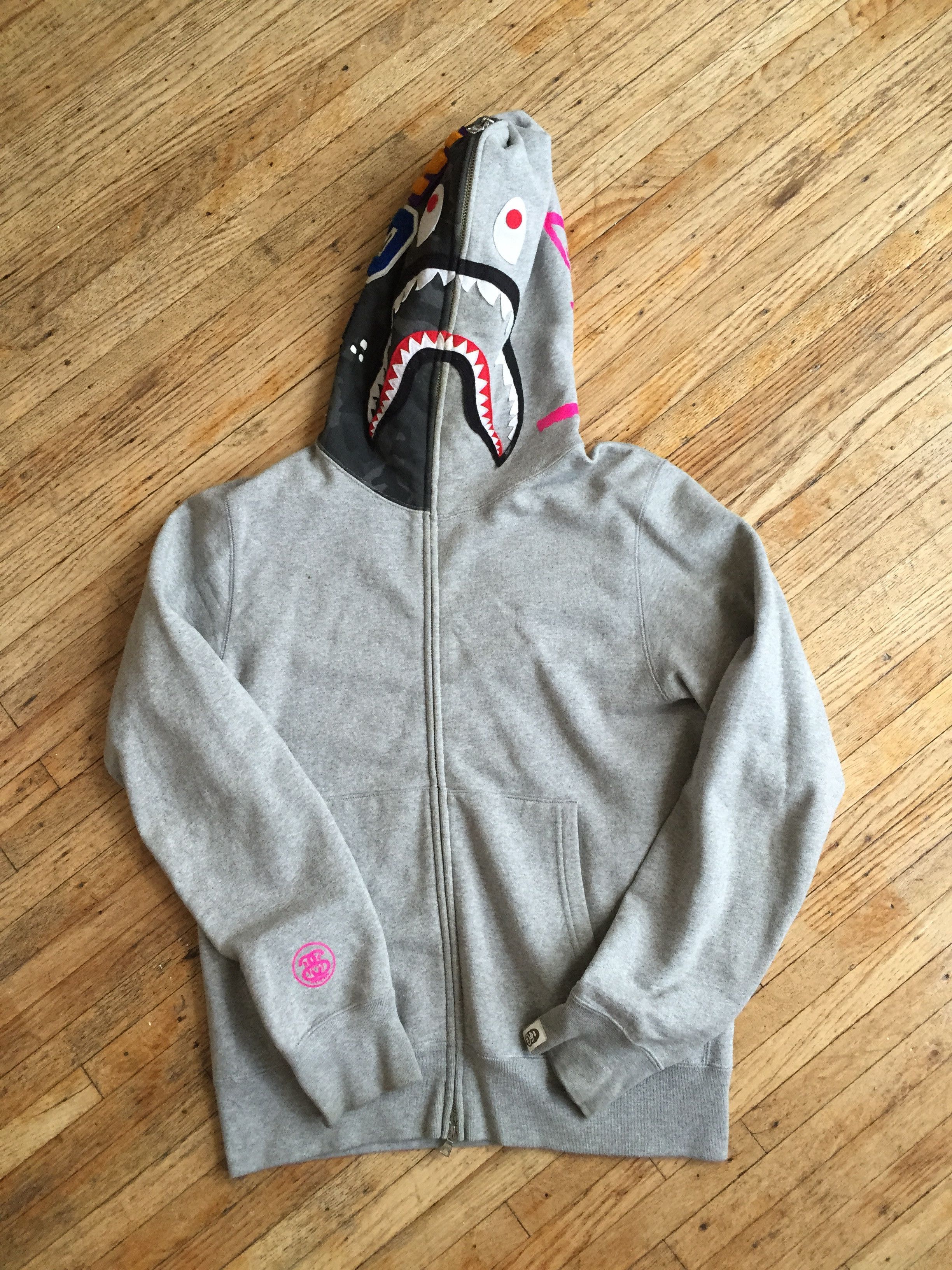 Bape Stussy Shark Hoodie (Grey) | Grailed