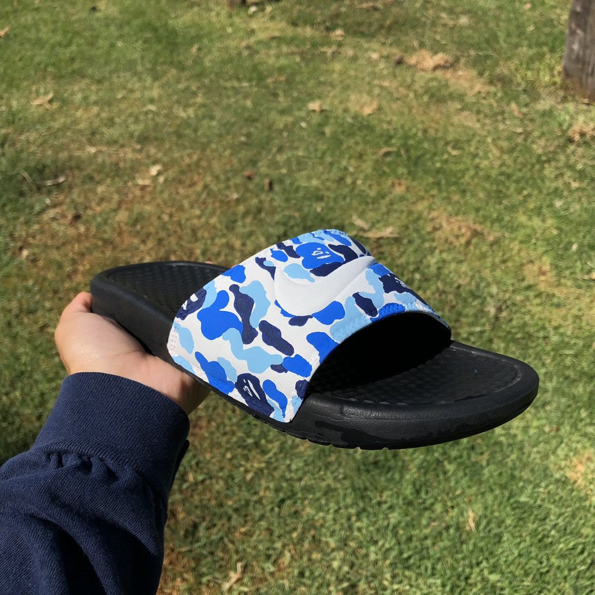 Nike Blue Bape Camo Custom Nike Slides | Grailed