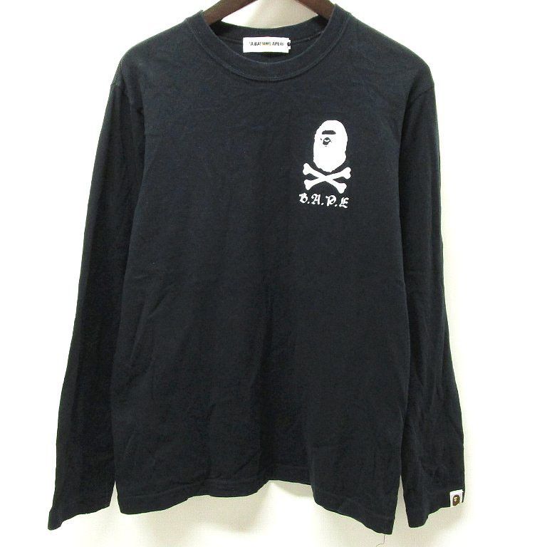Bape Long Sleeve Black Crossbones Logo T-shirt | Grailed
