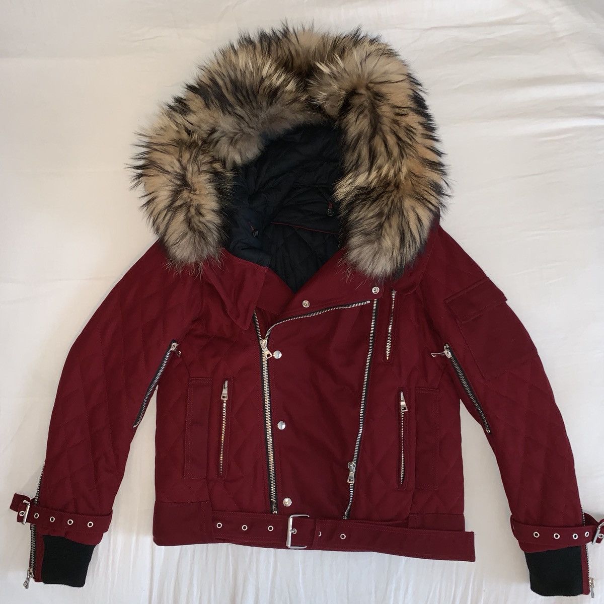 Balmain Raccoon Fur-Trimmed Quilted Biker Jacket | Grailed