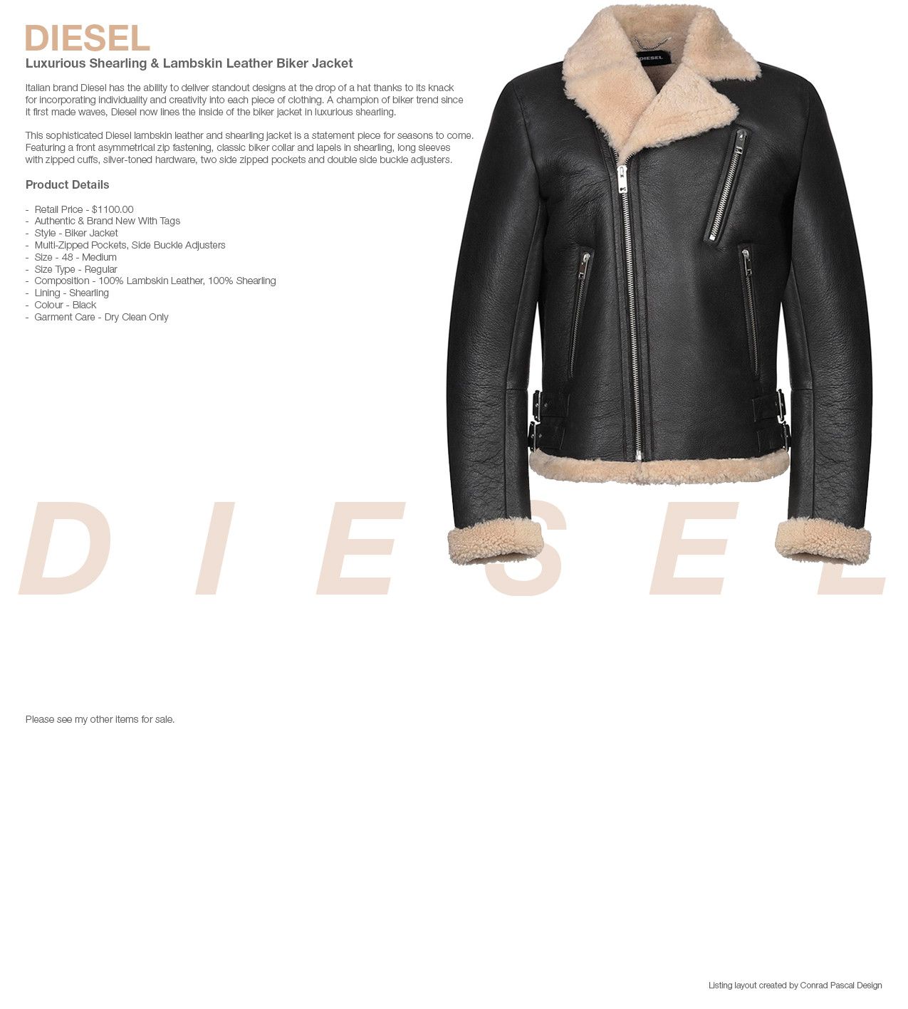 Diesel DIESEL Shearling & Sheepskin Leather Biker Jacket | Grailed