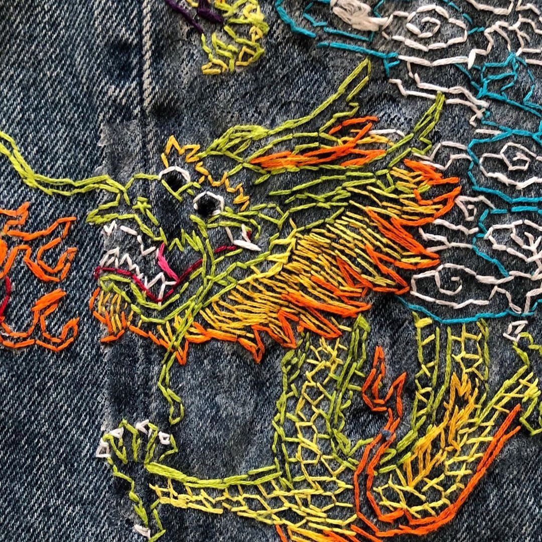 Custom Embroidered Dragon Denim | Grailed