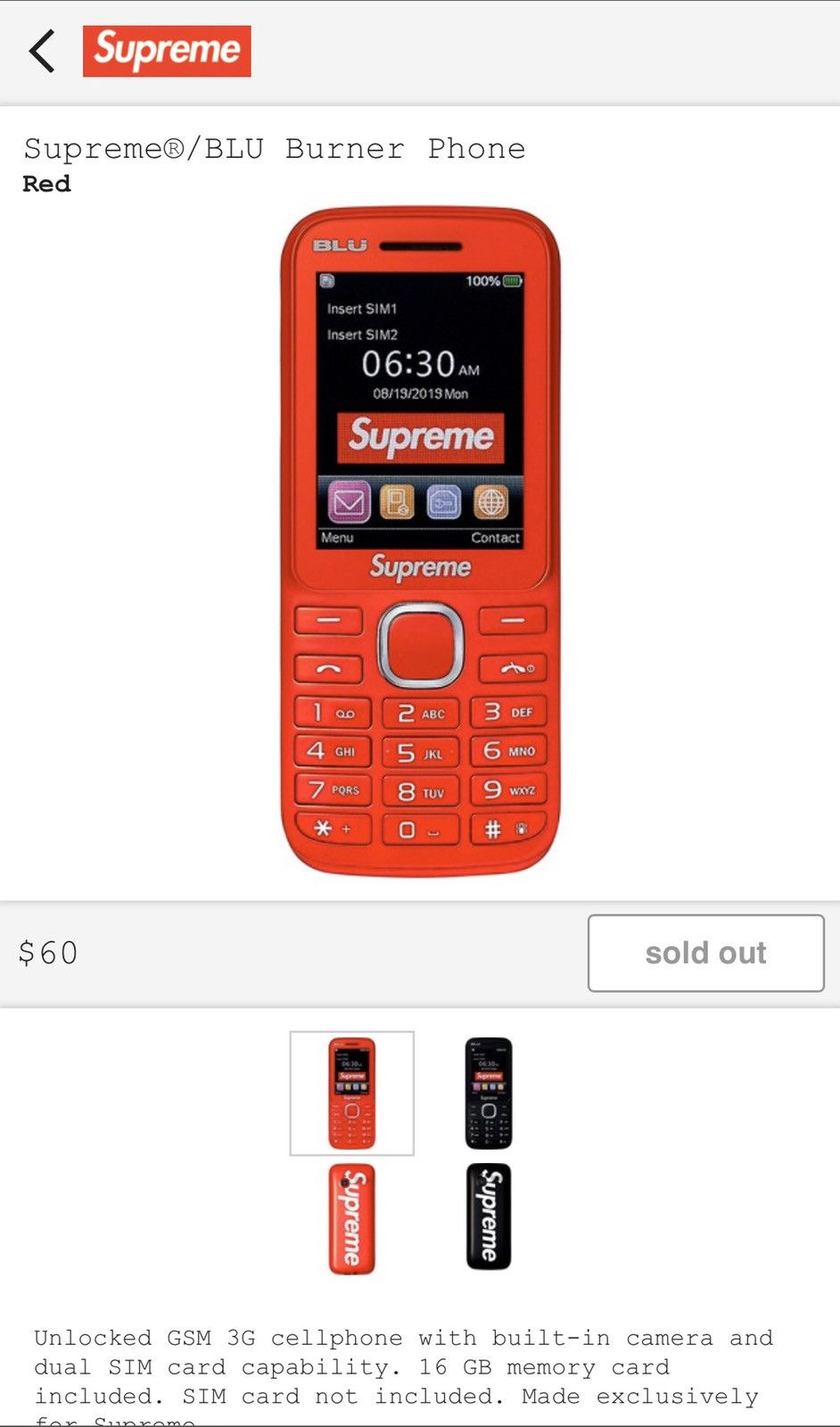 Supreme Supreme/BLU Burner Phone | Grailed