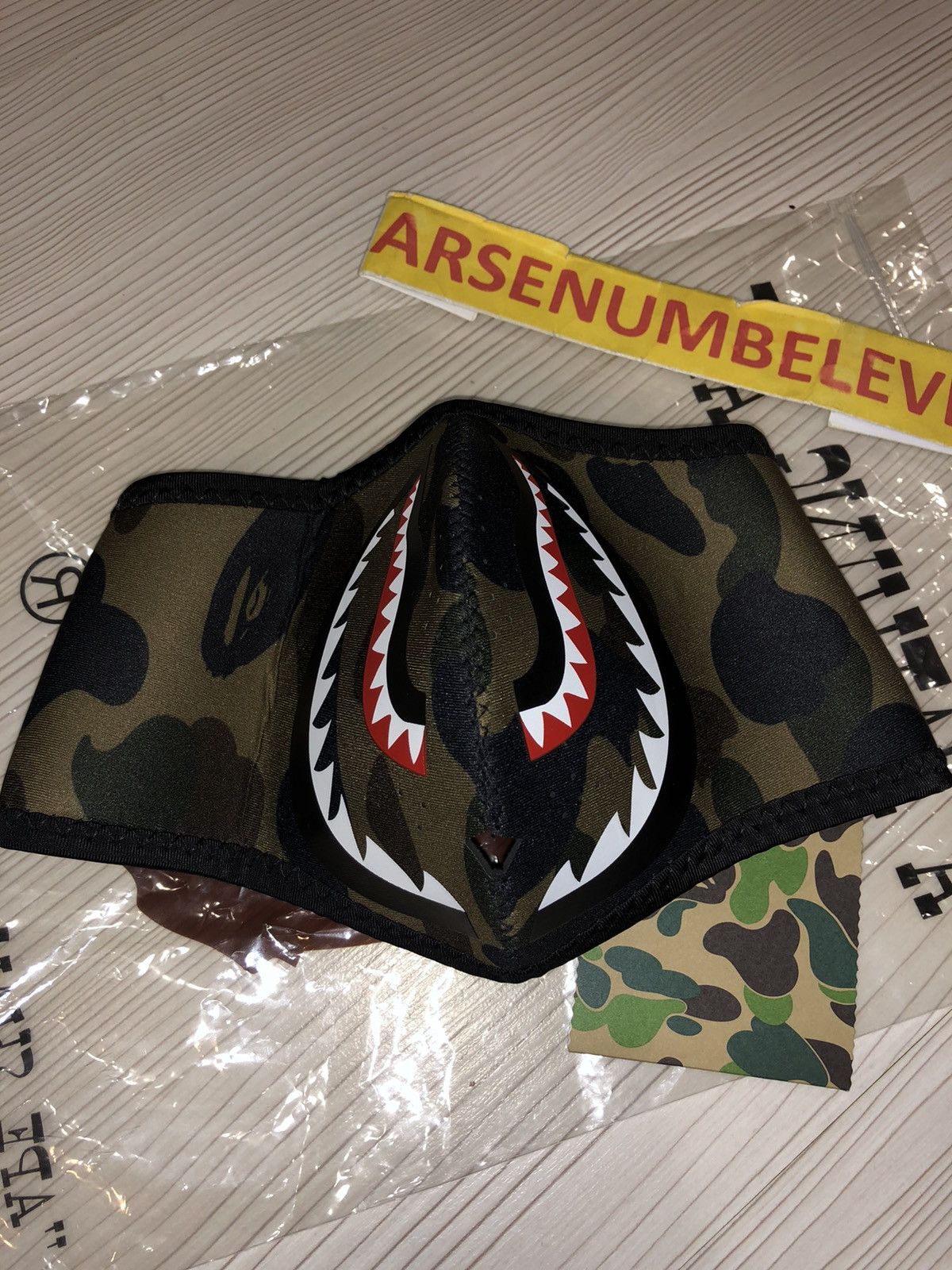 Bape Bape shark mask green camo new face | Grailed