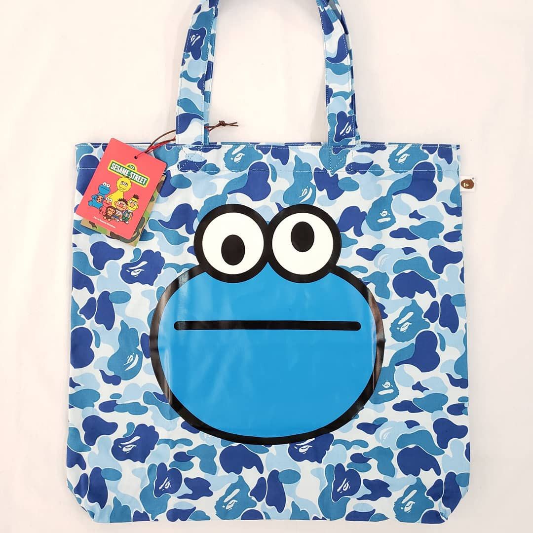 Bape Bape X Sesame Street "Cookie Monster Tote Bag" ABC Camo | Grailed