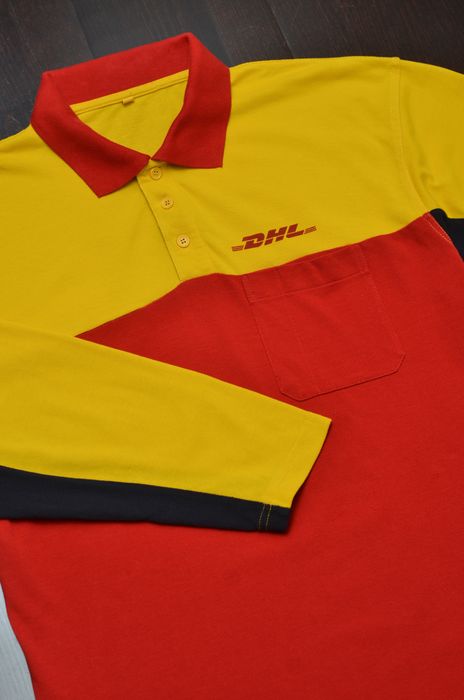 Dhl DHL Red Yellow Long Sleeve Polo Shirt Made in Bangladesh | Grailed