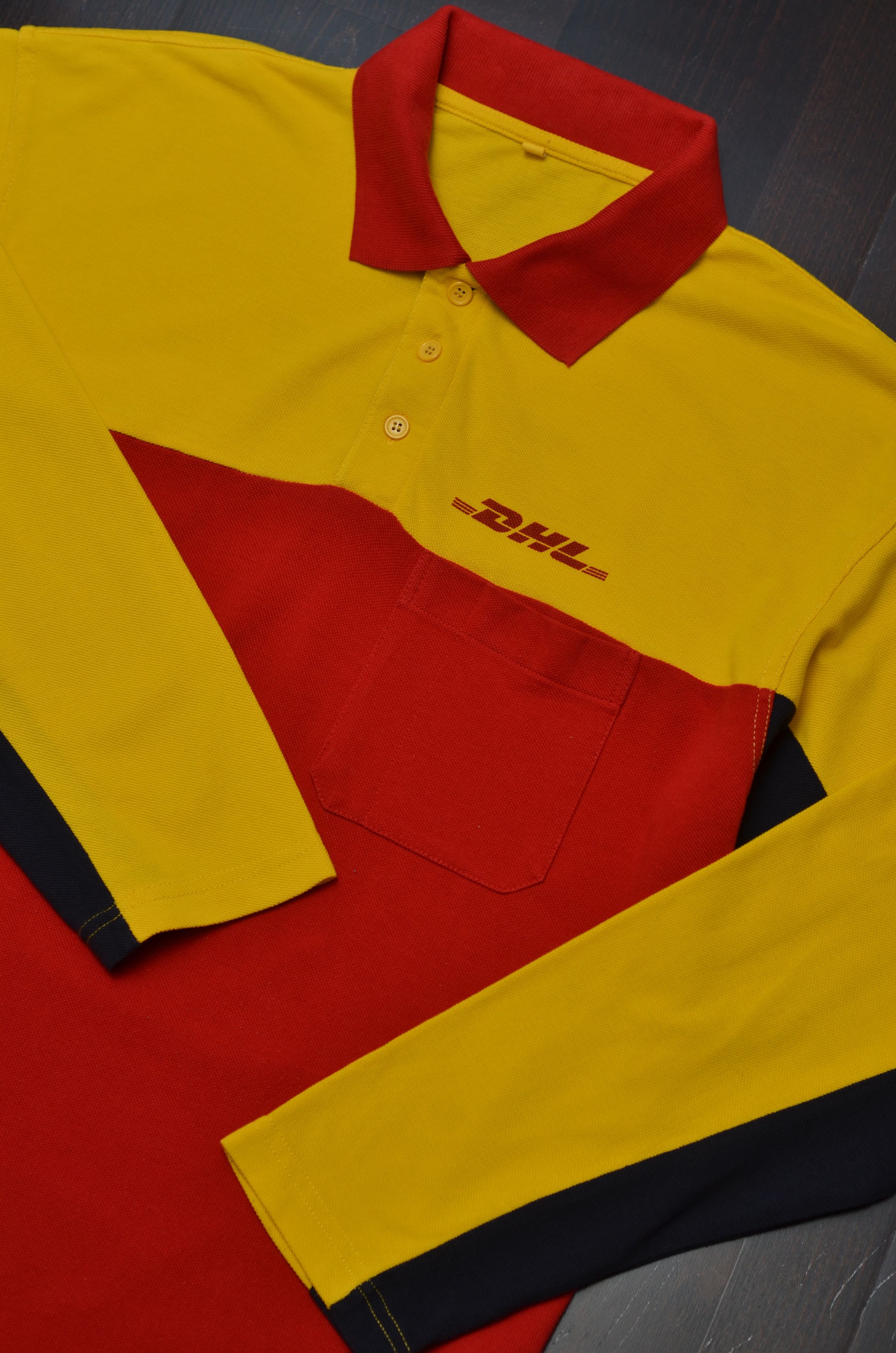 Dhl DHL Red Yellow Long Sleeve Polo Shirt Made in Bangladesh | Grailed