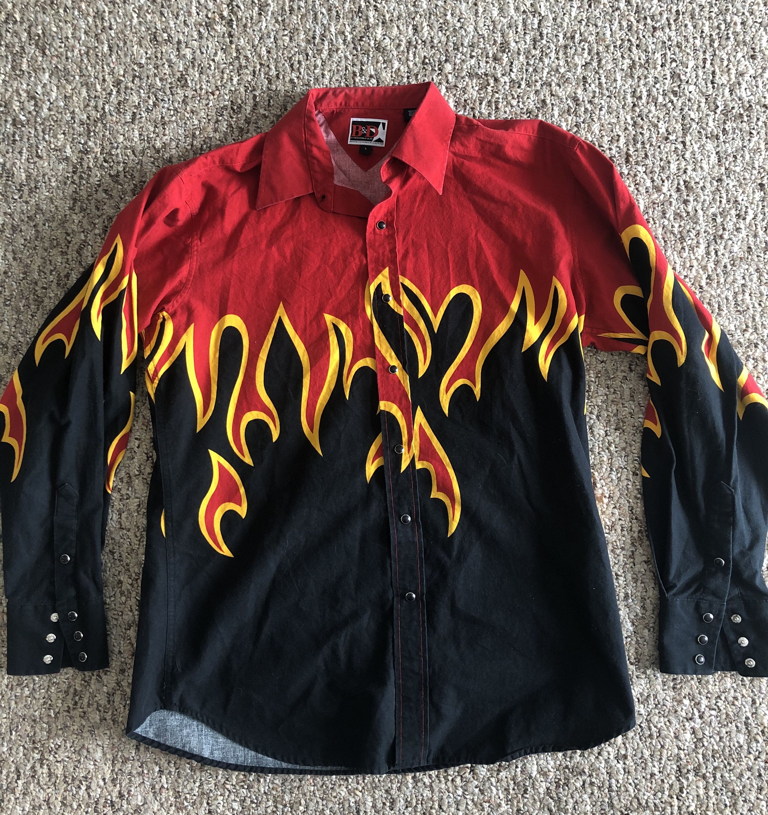 Vintage Vintage 90s GUY FIERI Fire Flames Print Long Sleeve | Grailed