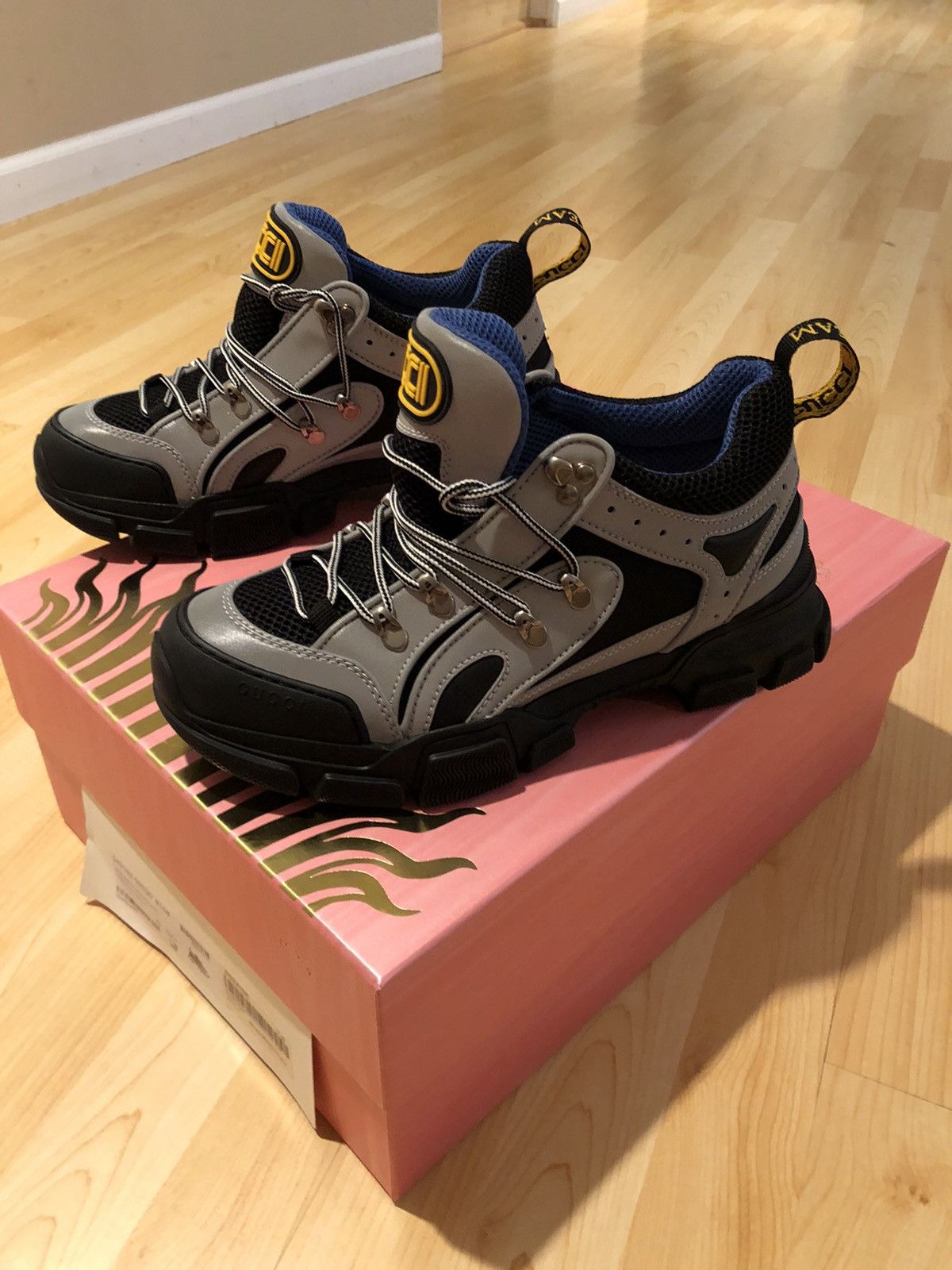 Gucci Gucci grey/black reflective flash trek sneakers | Grailed