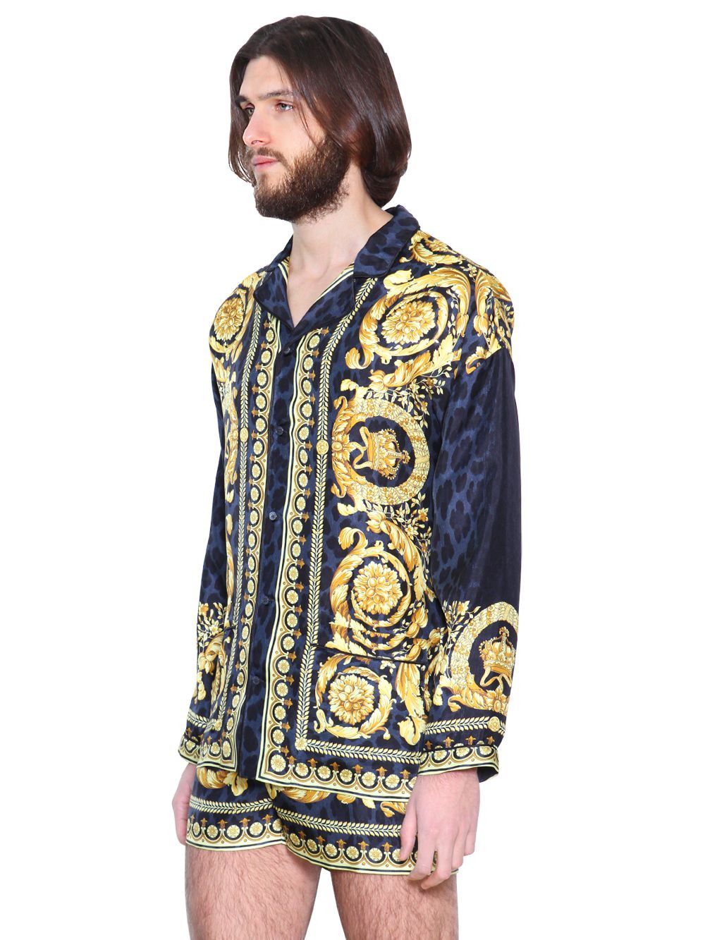Versace (FULL SET) new VERSACE leopard baroque print silk pyjama shirt ...