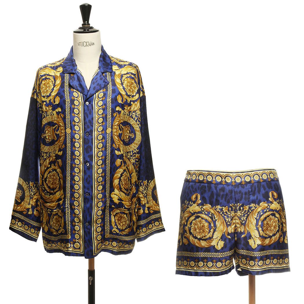 Versace (FULL SET) new VERSACE leopard baroque print silk pyjama shirt ...