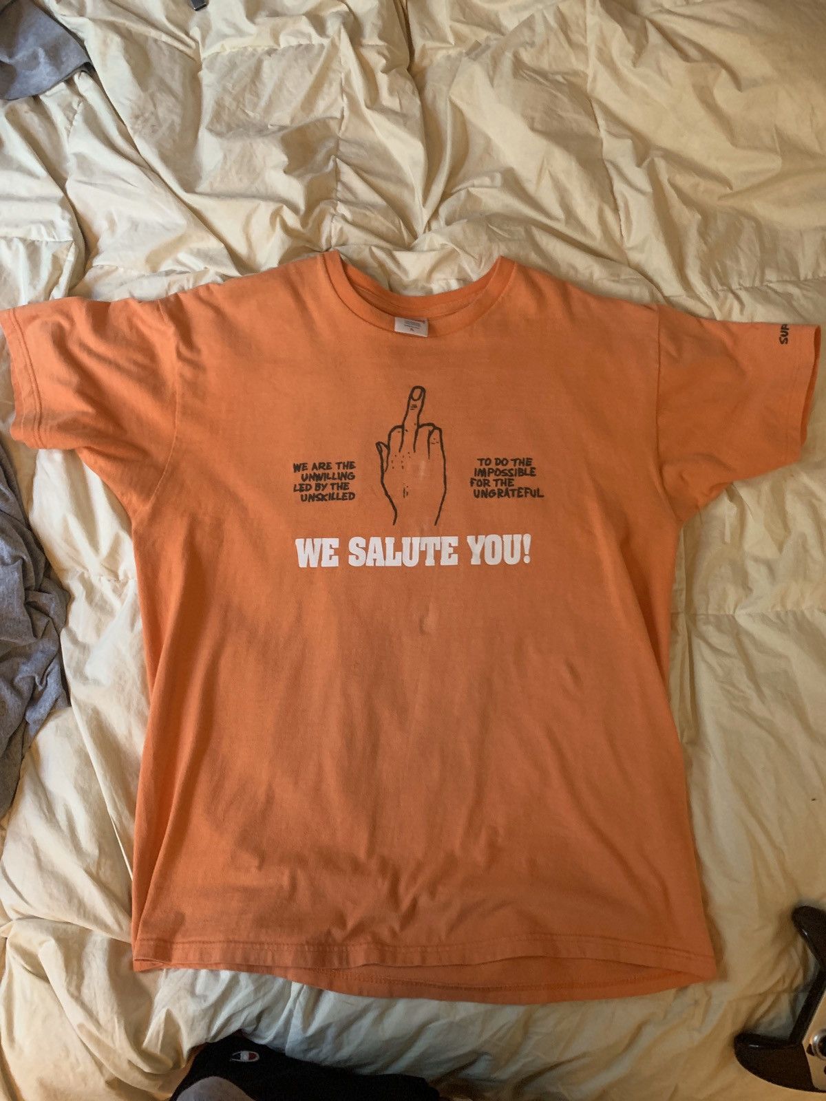 Supreme SS11 2011 SUPREME WE SALUTE YOU MIDDLE FINGER TEE IN GREY | Grailed