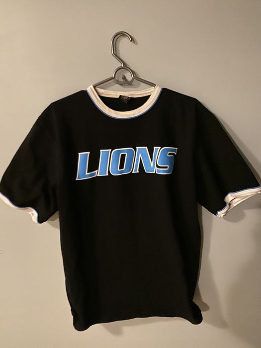 Vintage Detroit Lions Classic Logo Block Lettering Graphic Black Tee ...