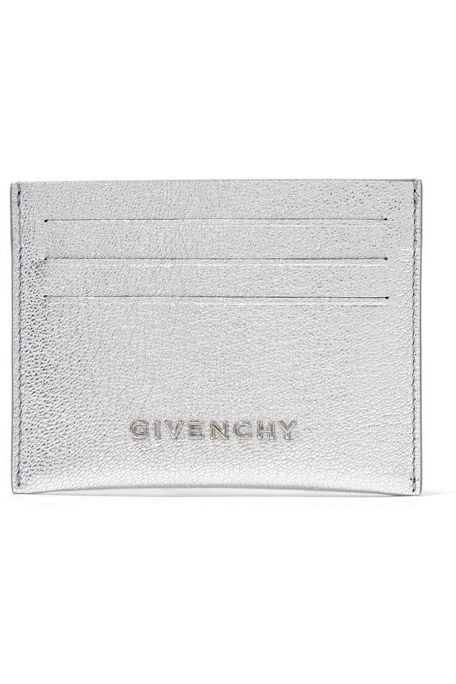 Givenchy Silver Pando Metallic Textured Leather Card Holder Wallet ...