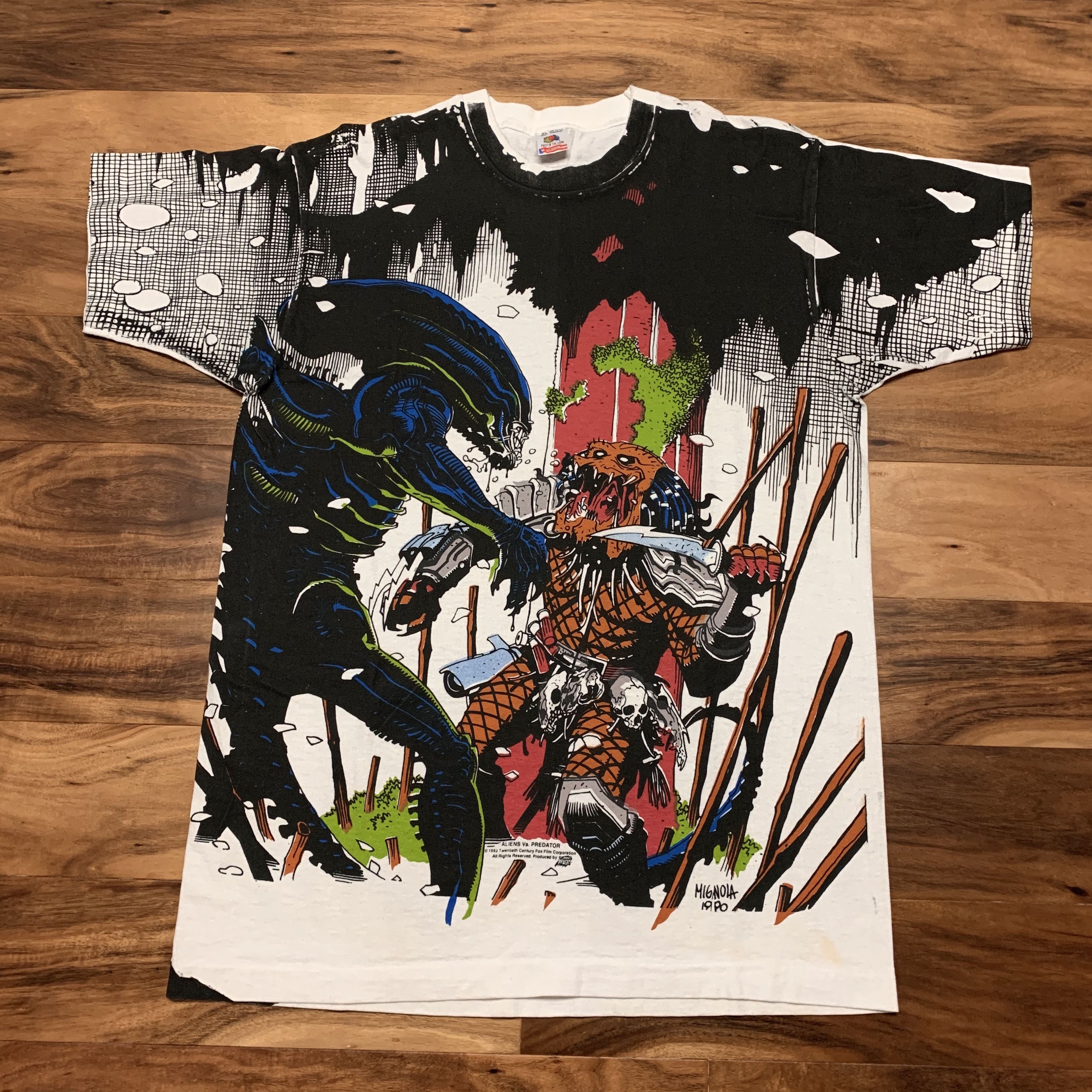 Vintage 1993 Alien vs Predator All Over Print Comic Tee Shirt VTG | Grailed
