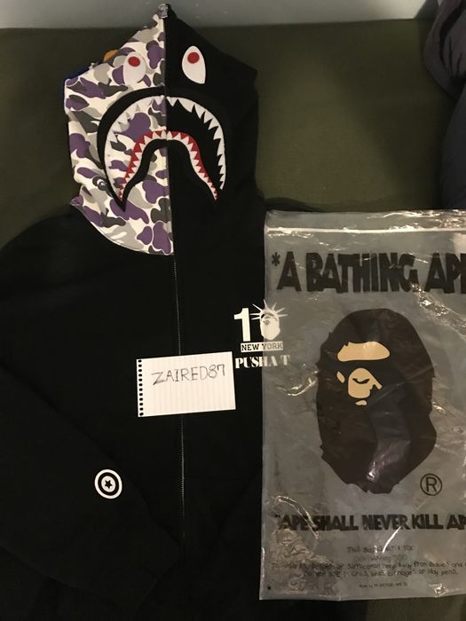 Bape RARE 10th NYC x Pusha T Shark Hoodie | Grailed