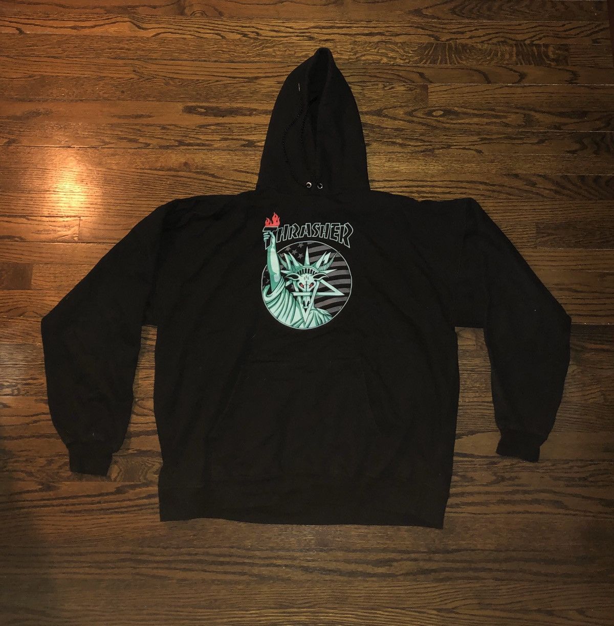Thrasher satanic statue of liberty goat thrasher hoodie | Grailed