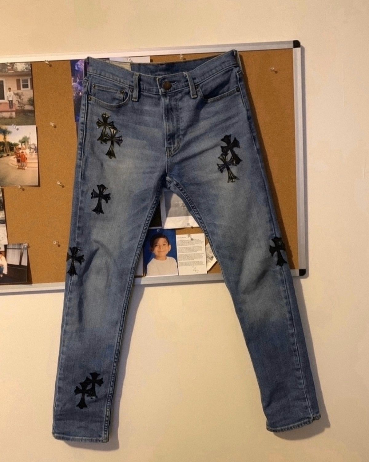 Custom custom cross patched jeans inspired by chrome hearts | Grailed