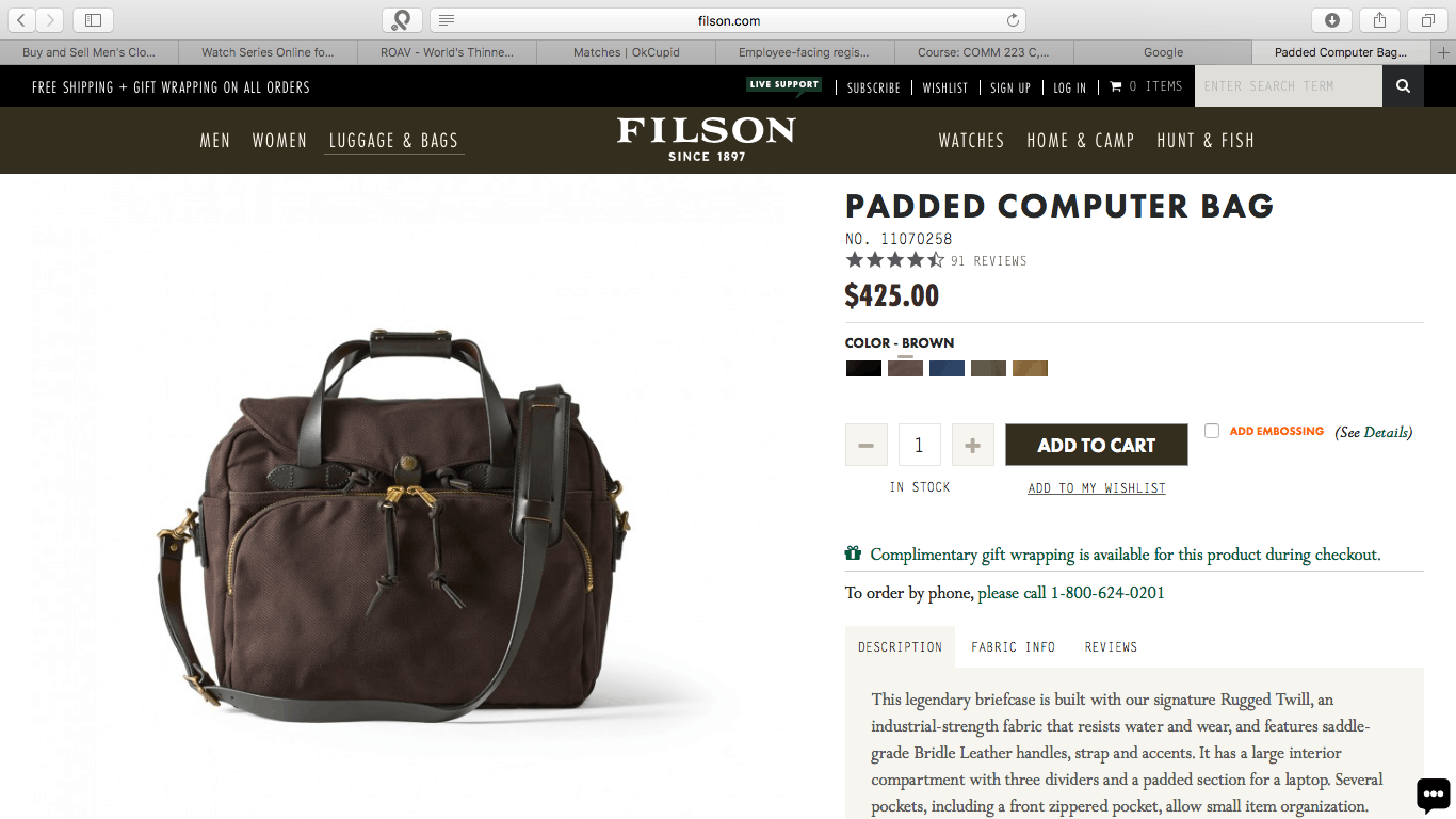 Filson FILSON 258 Padded Computer Briefcase | Grailed