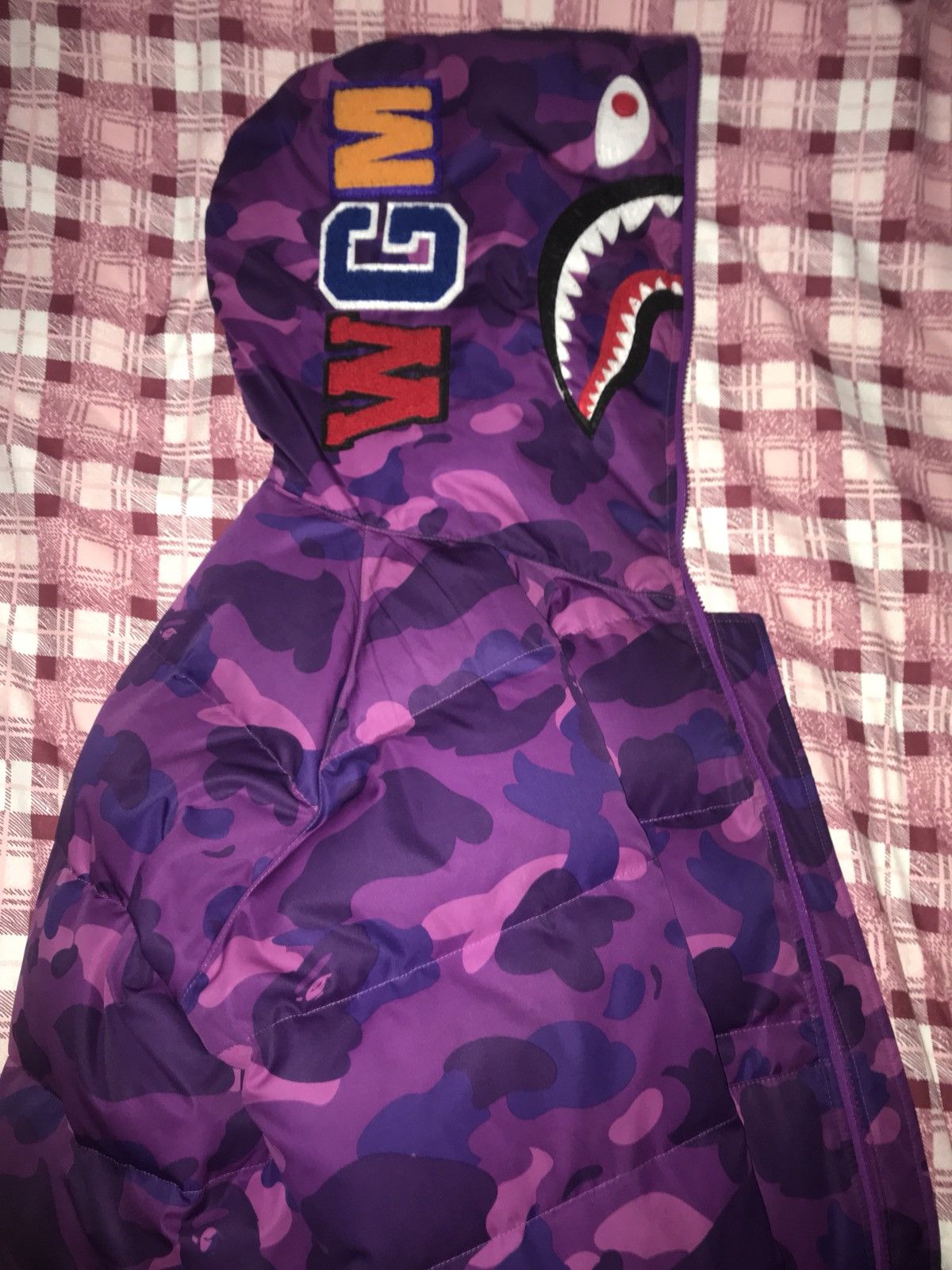 Bape Bape purple camo down puffer shark jacket L | Grailed