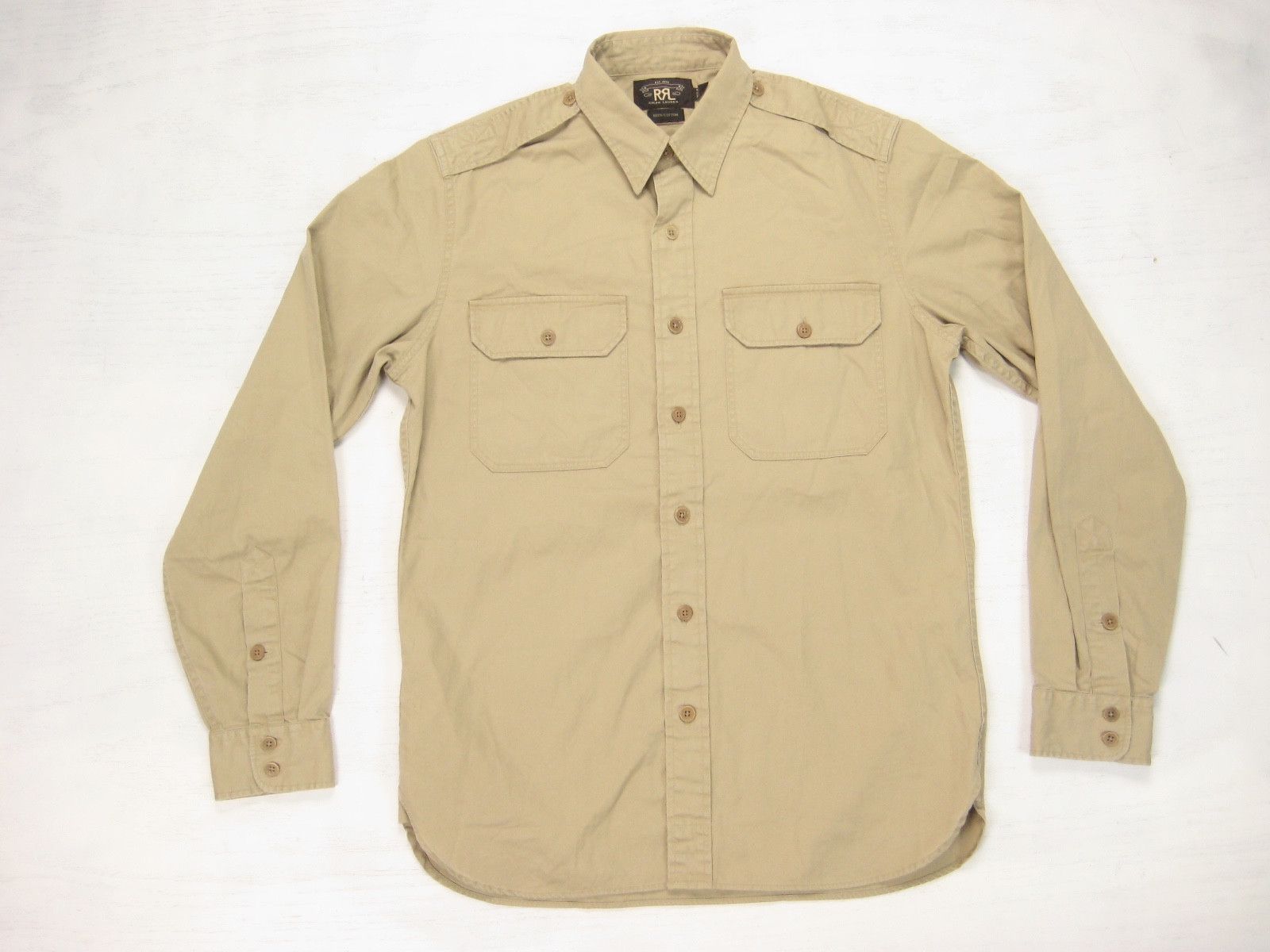 RRL Ralph Lauren Double RL Khaki Cotton Twill Military Officer's Shirt ...