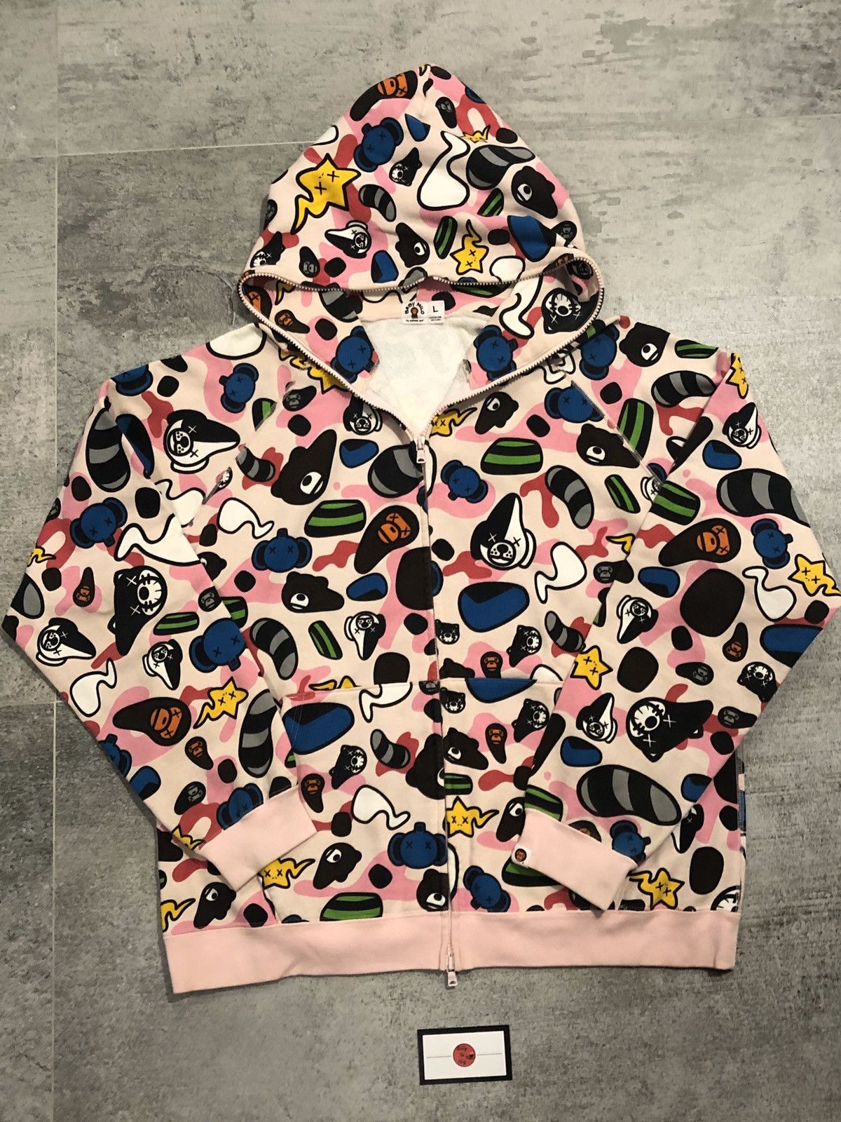 Bape A Bathing Ape x Kaws Animal Kingdom Pink Camo Zip Up Hoodie | Grailed