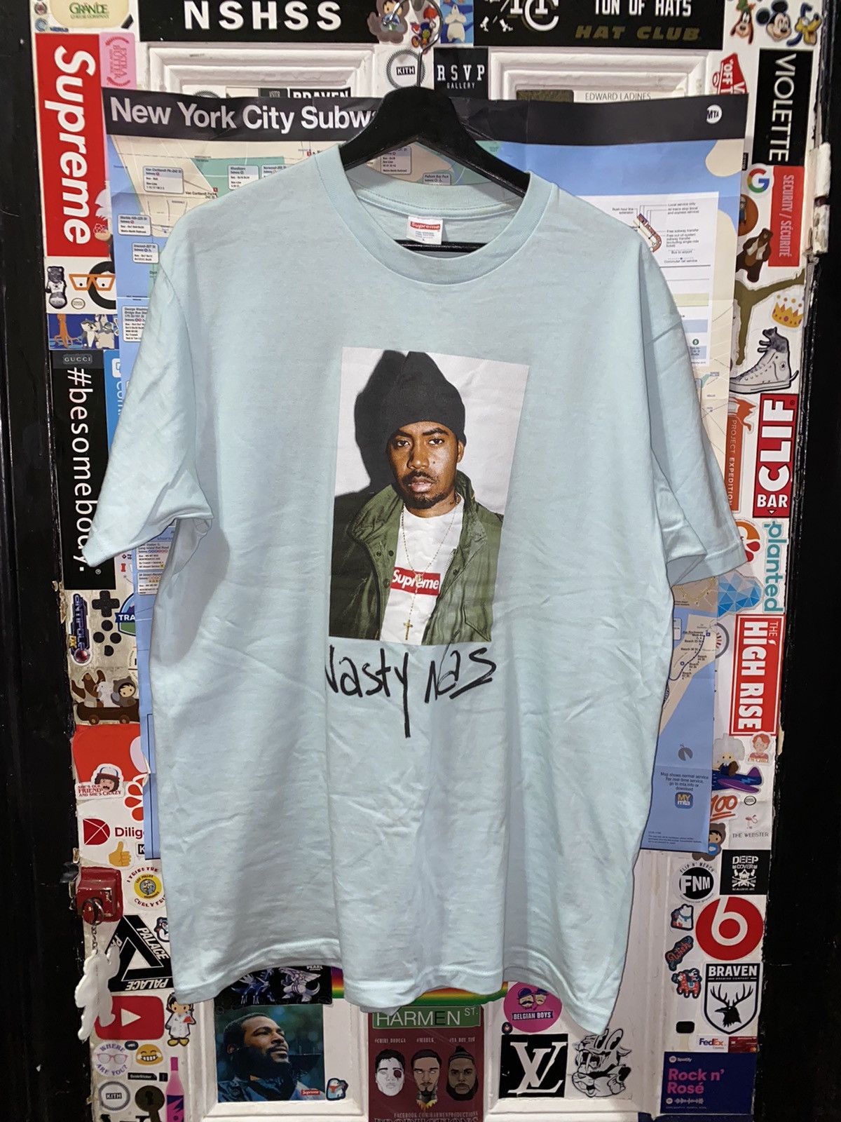 Nas × Supreme Supreme Nas Photo Pale Blue Short Sleeve | Grailed