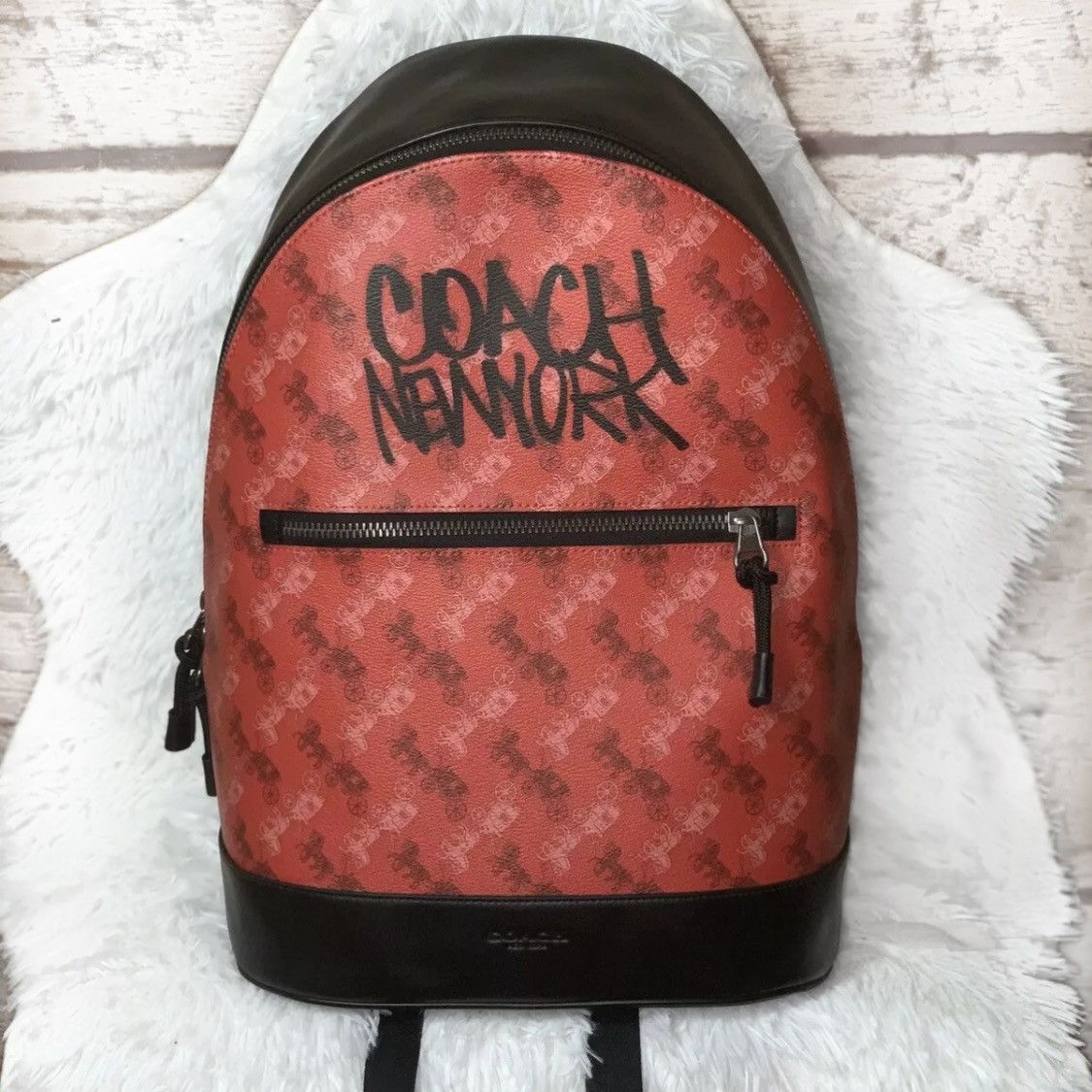 Coach Coach Mens Slim Backpack Red Horse Carriage Graffiti Leather ...