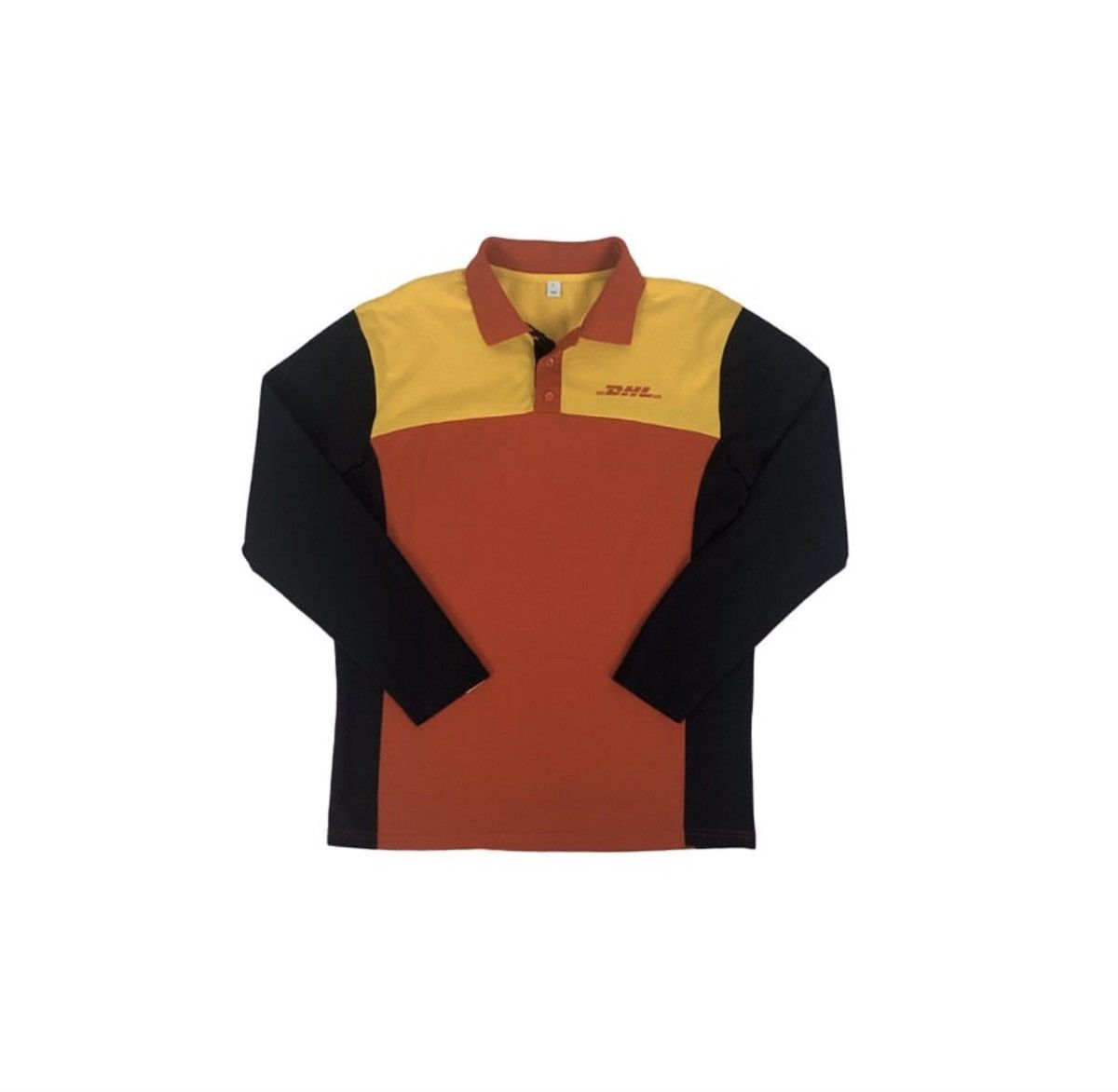 Dhl DHL Red Yellow And Black Spell Out Long Sleeve Polo Shirt | Grailed