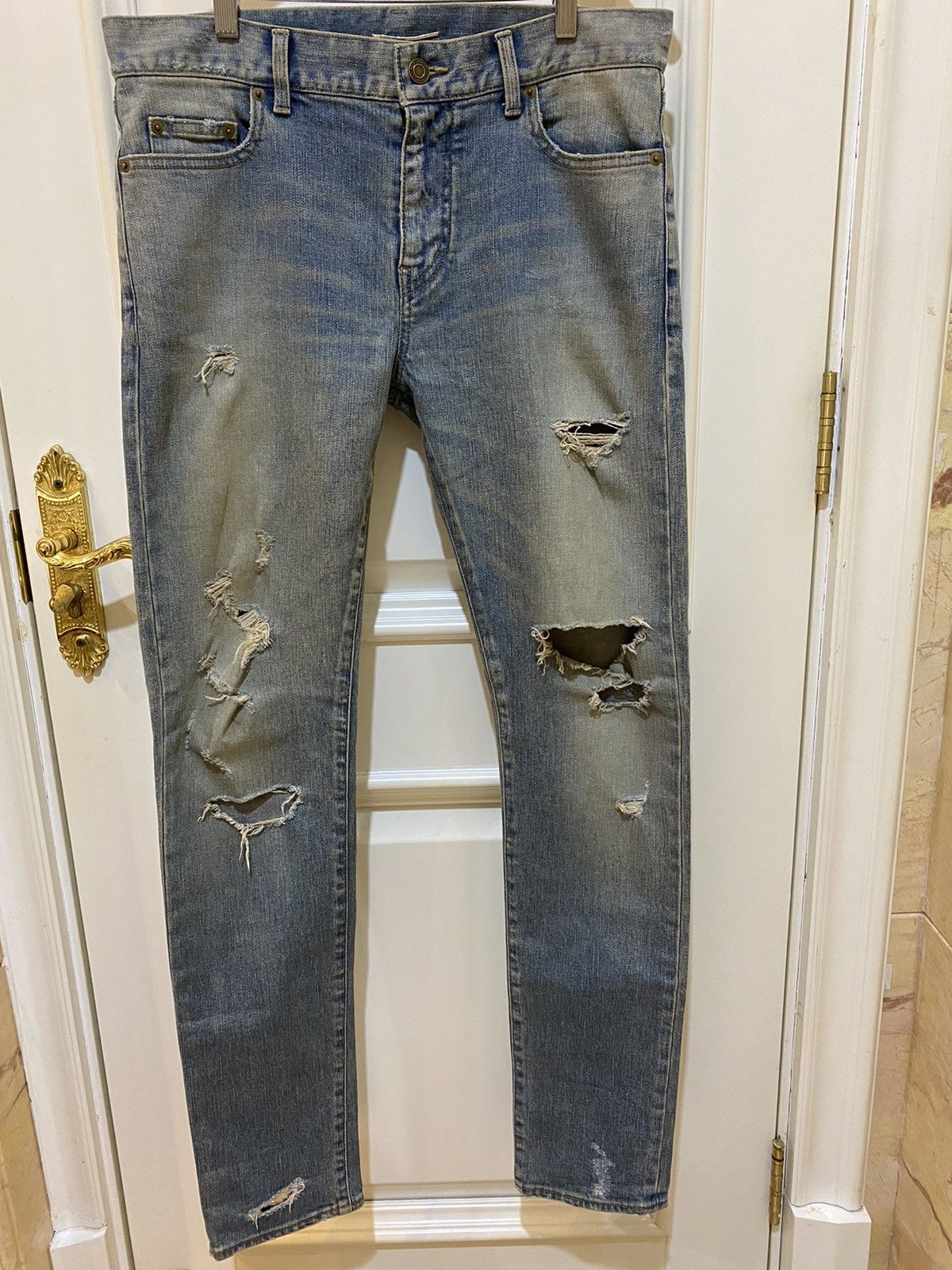 Hedi Slimane × Saint Laurent Paris FW15 trashed destroyed D02 skinny ...