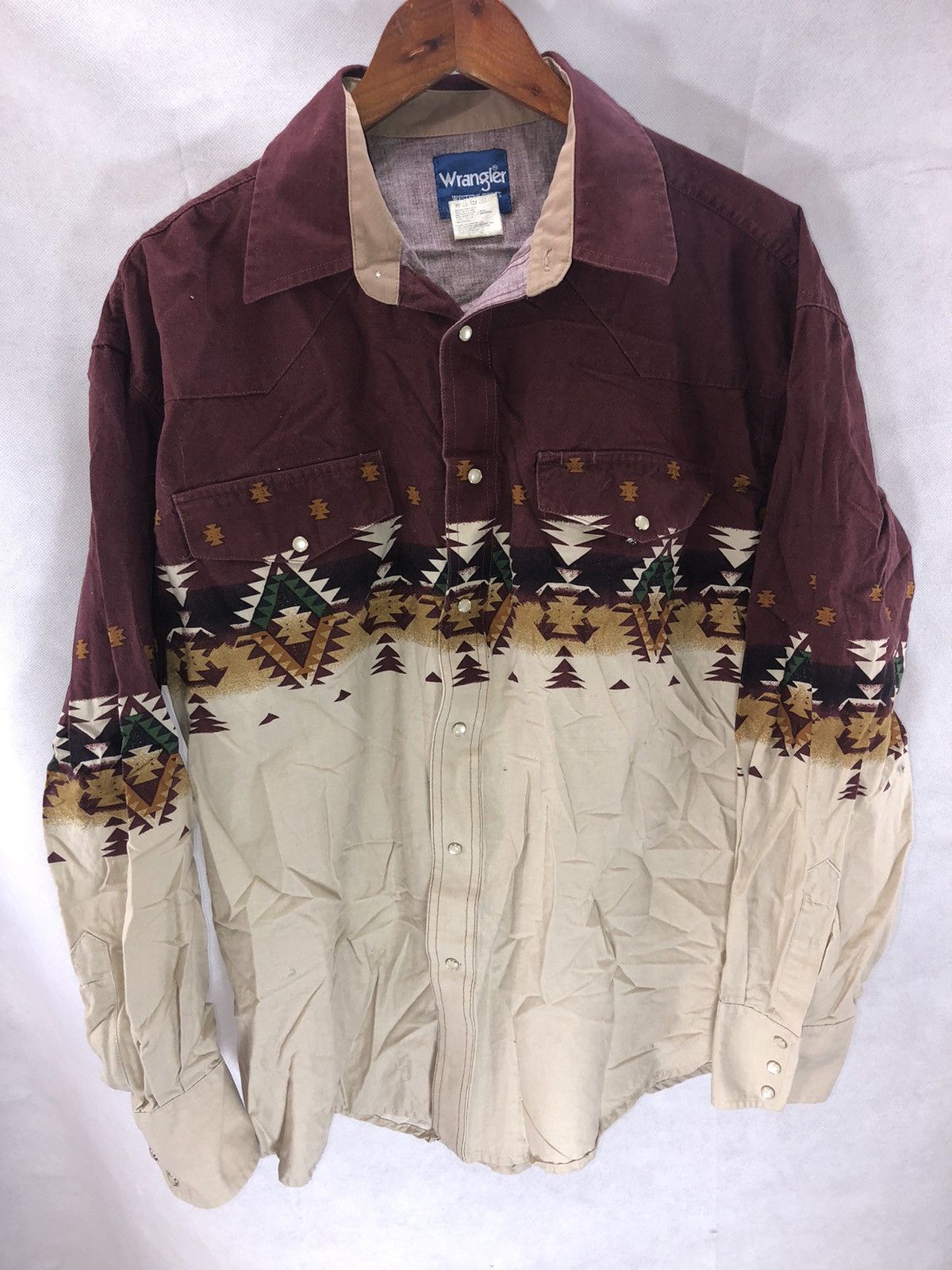 Vintage Wrangler Western Shirt Pearl Snaps Cowboy Aztec Pattern | Grailed